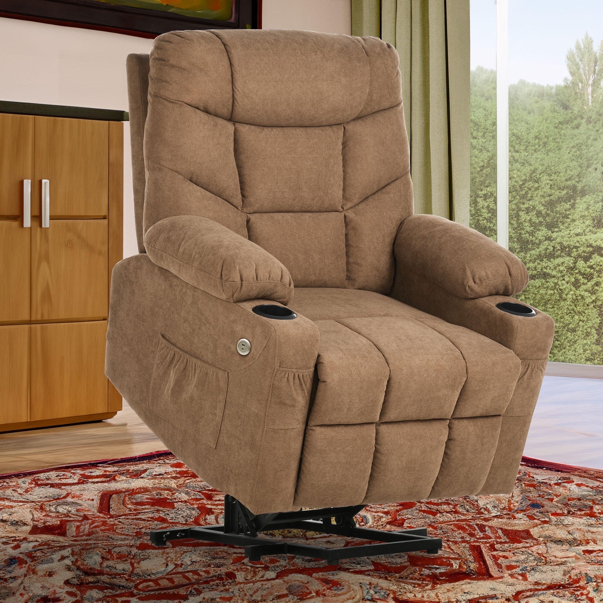 ModFusion Modern Fabric Brown Chair, Power Lift Recliner, Remote ...