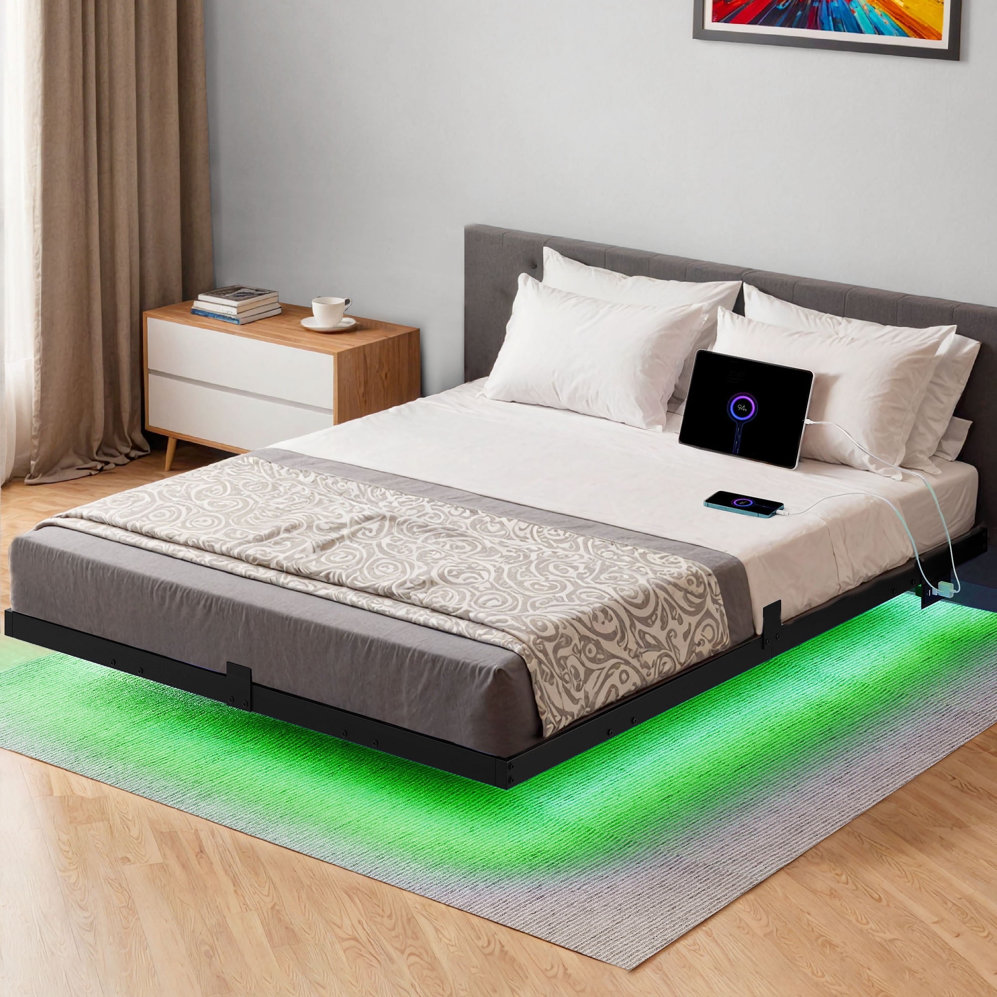 ModFusion Full Size Floating Bed Frame, USB Ports, LED Lights, Durable ...