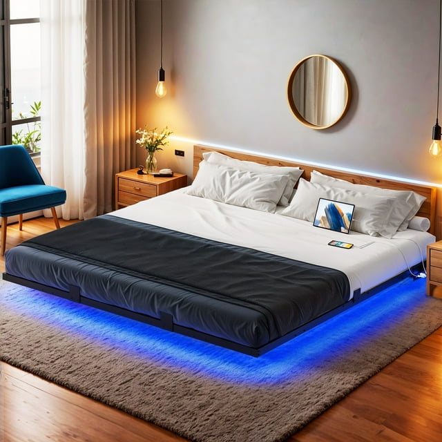 ModFusion Modern Floating Bed Frame, King with USB Port - Walmart.com