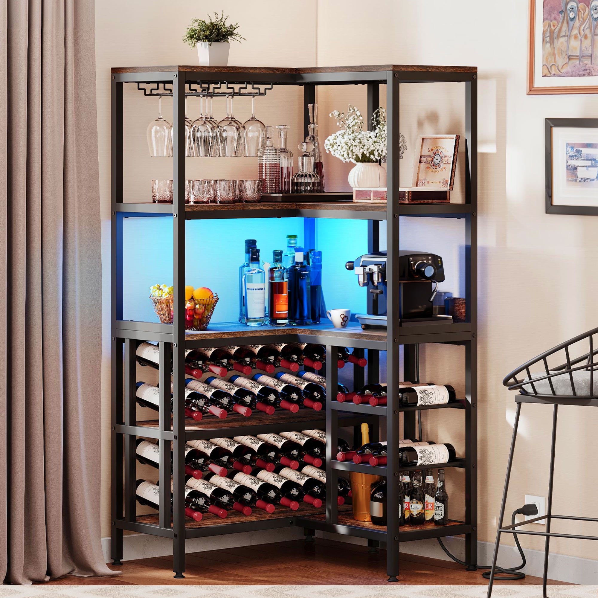 ModFusion Modern Industrial LED Light Corner L Shaped Wine Liquor ...