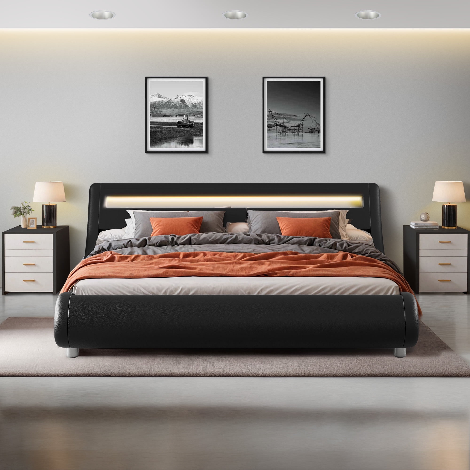 ModFusion - Modern King Size Bed Frame with Adjustable Headboard, LED ...