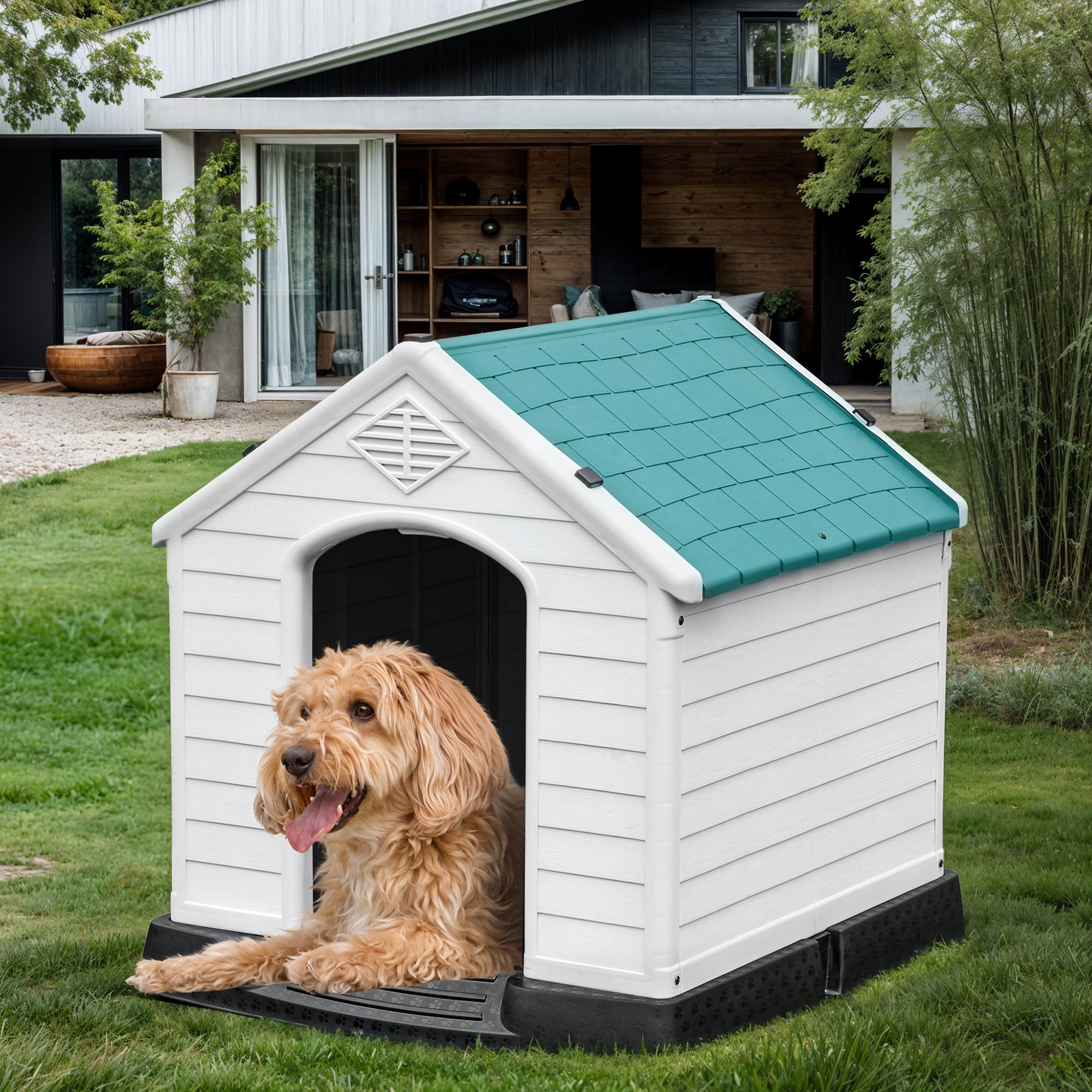 ModFusion Modern Medium Large Dog Shelter, 34" Outdoor Plastic Dog ...