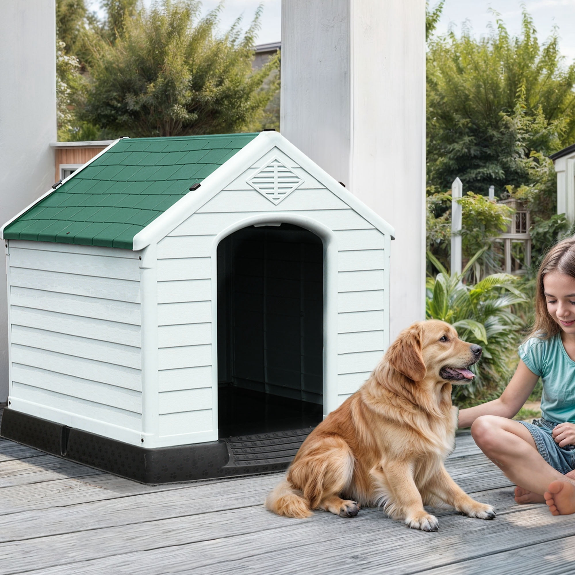 ModFusion Modern Medium Large Dog Shelter, 34" Outdoor Plastic Dog ...