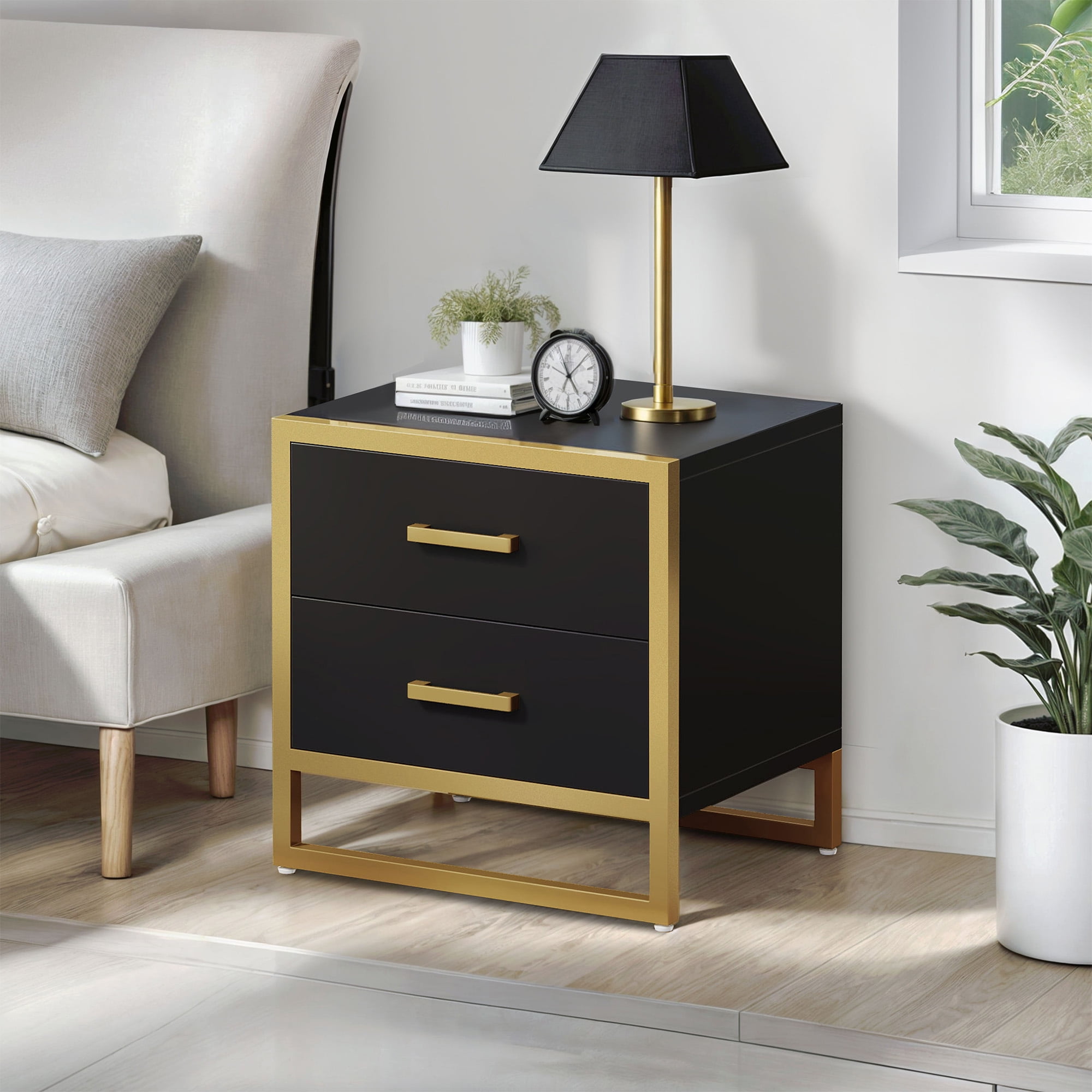 ModFusion - Modern Nightstand Set of 2 End Side Table with 2 Drawers ...