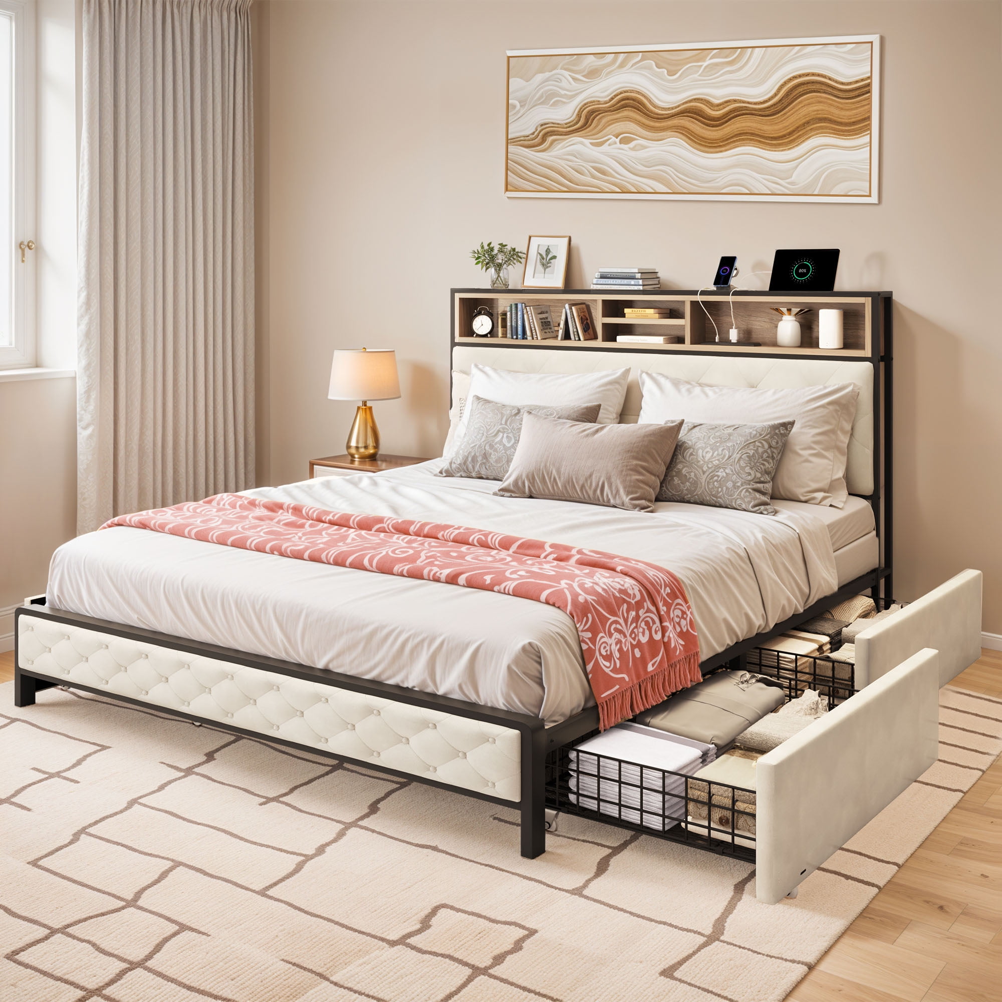ModFusion – Modern Queen Size Platform Bed Frame with 4 Storage Drawers ...