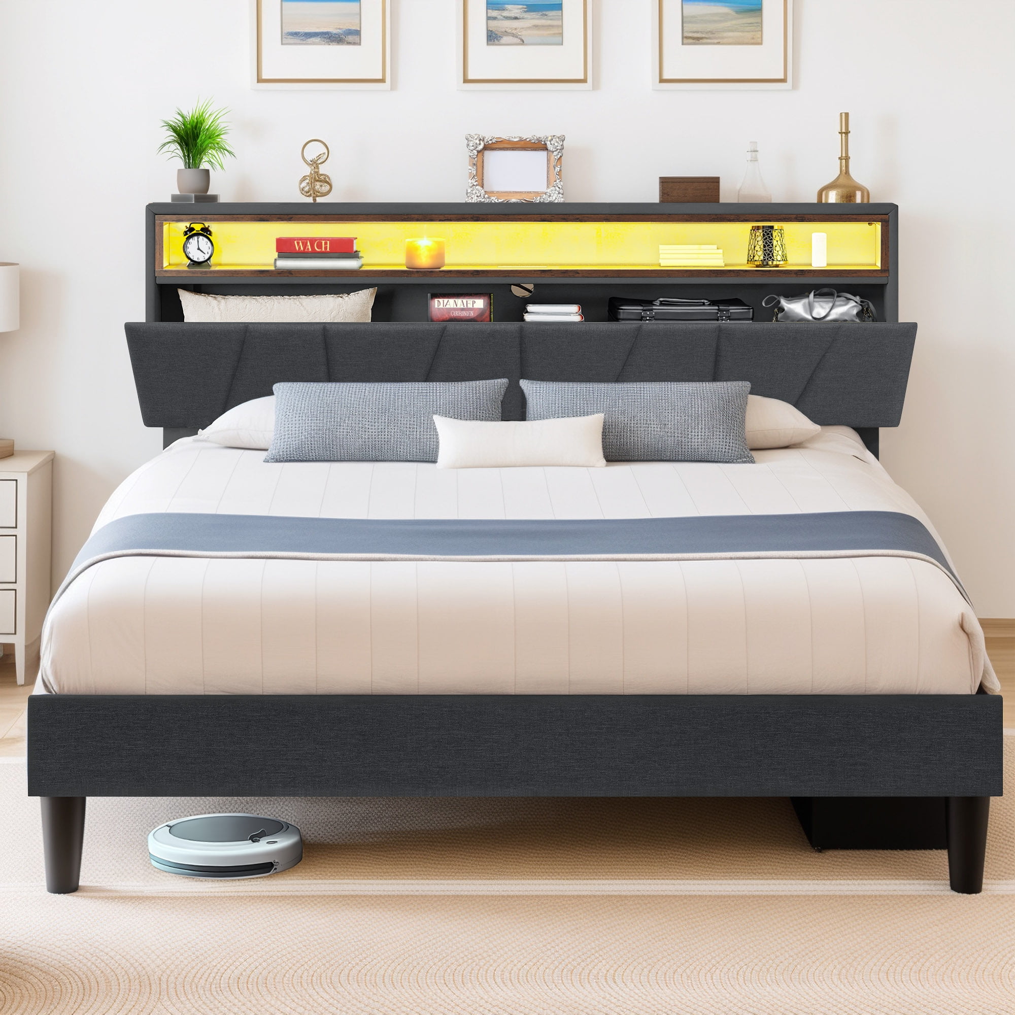 ModFusion Modern Queen Size , Upholstered Headboard and Storage Bed ...