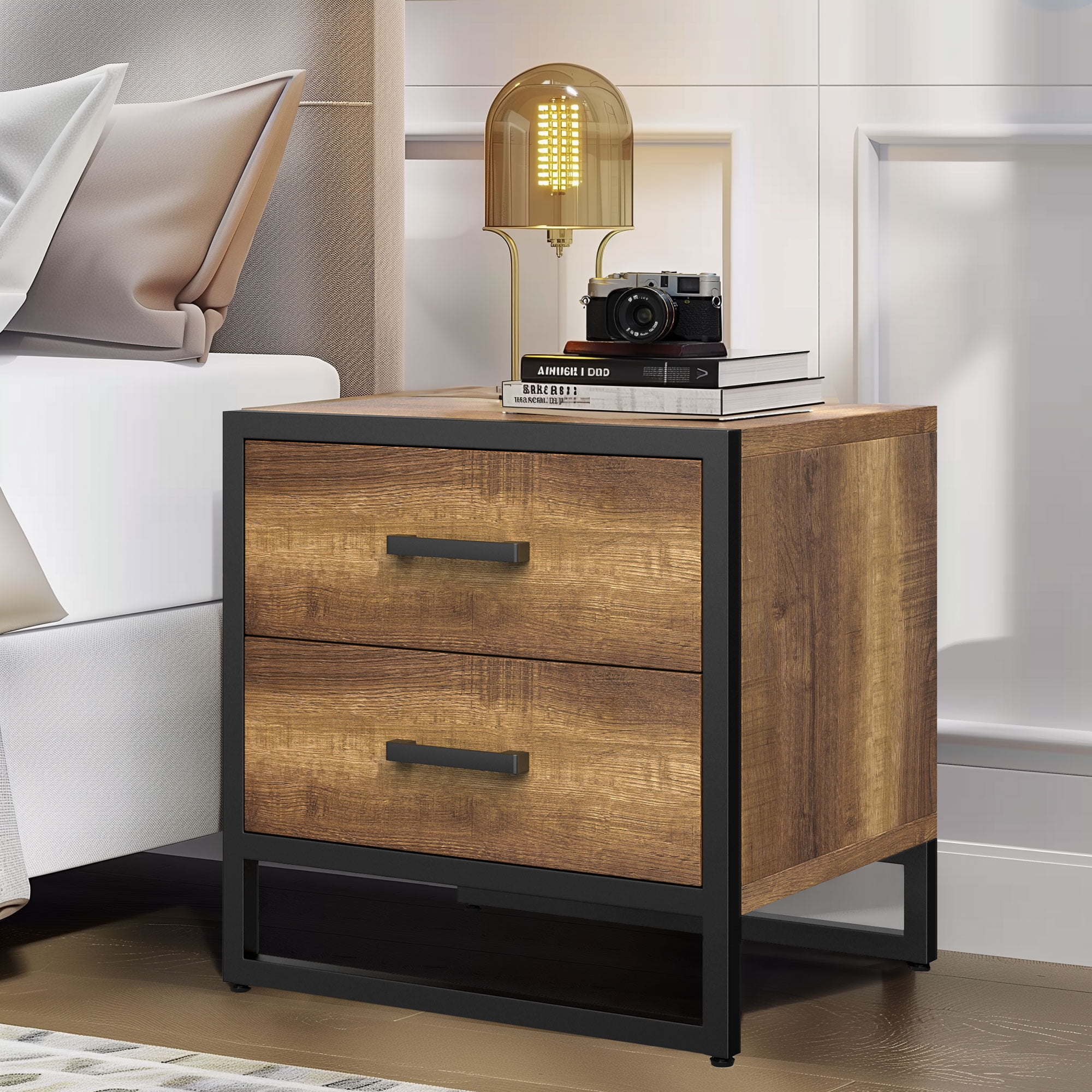 ModFusion – Modern Rustic Nightstand with 2 Spacious Drawers For ...