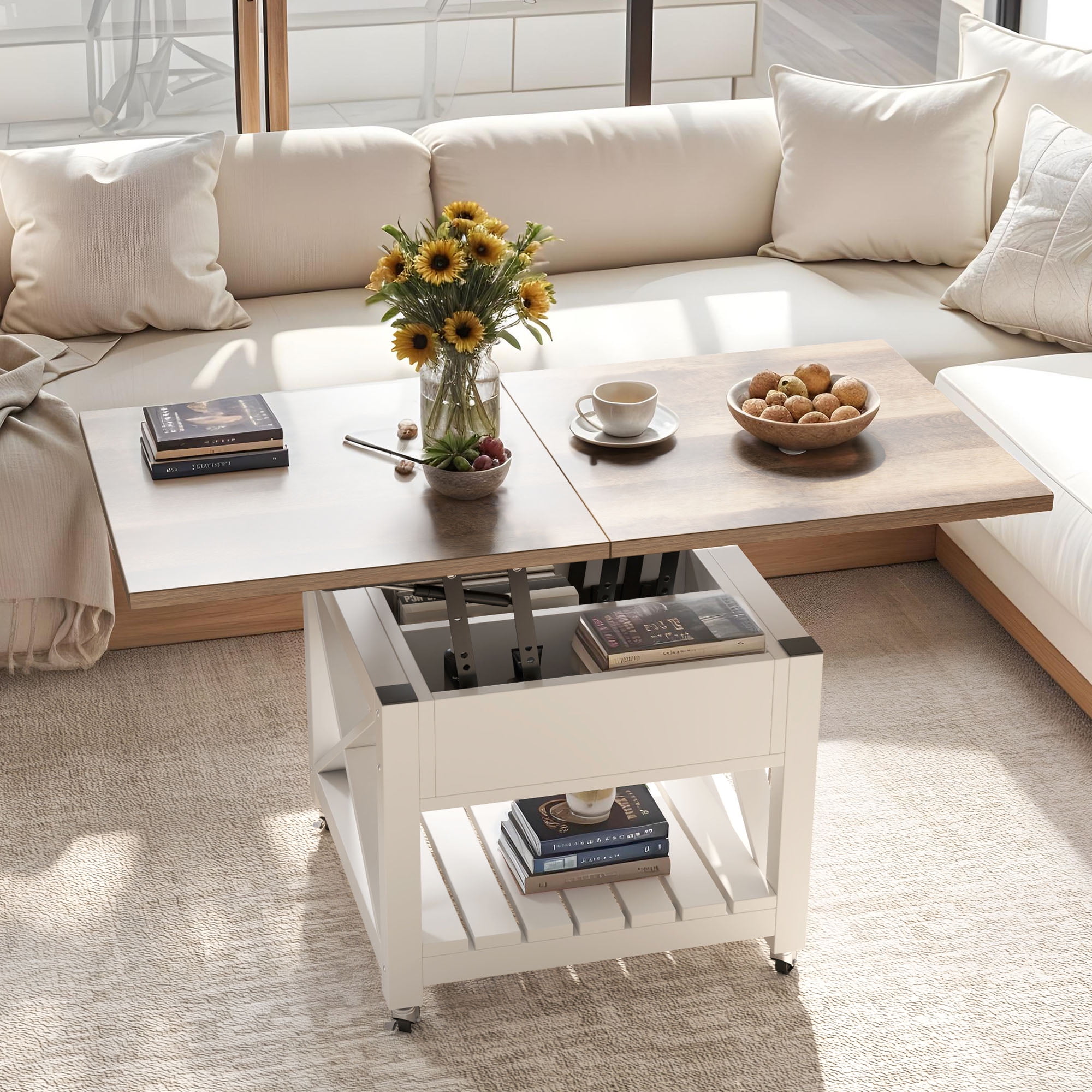 ModFusion Modern Rustic Wood Coffee Table with Storage & Multifunction Design – Sturdy ...