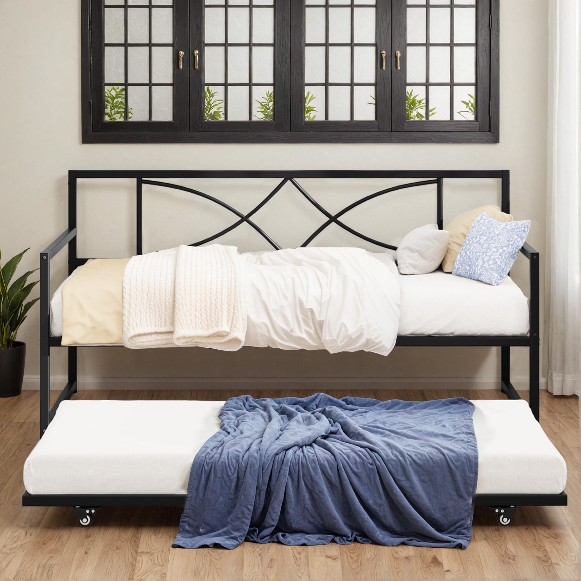 ModFusion – Modern Twin Daybed with Pull Out Trundle, Metal Day Bed ...