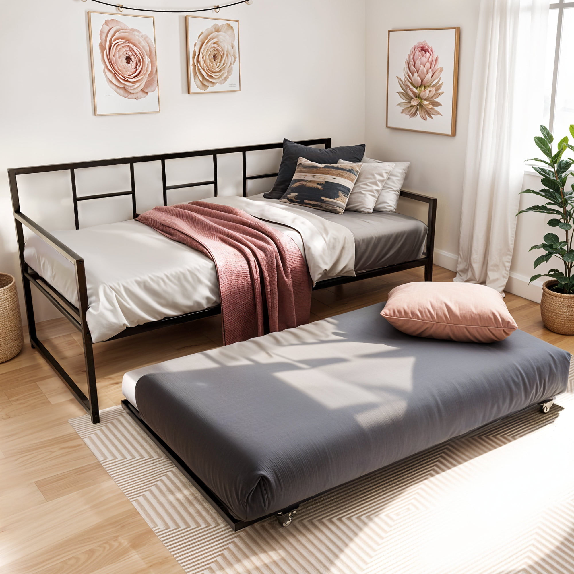 ModFusion - Modern Twin Daybed with Pull Out Trundle/Steel Slat Support ...