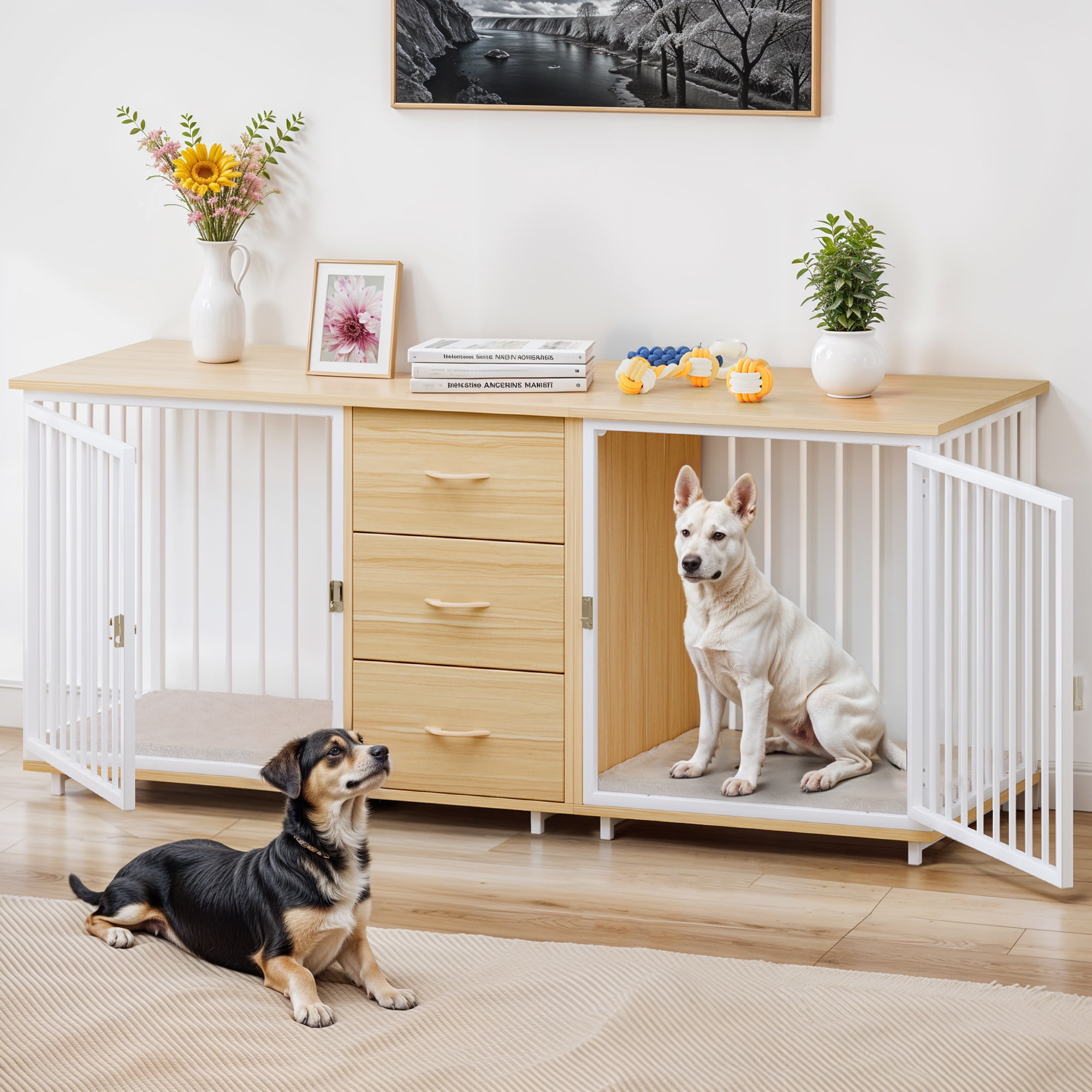 ModFusion Multi-Functional Dog Kennel and TV Stand in Natural Wood ...