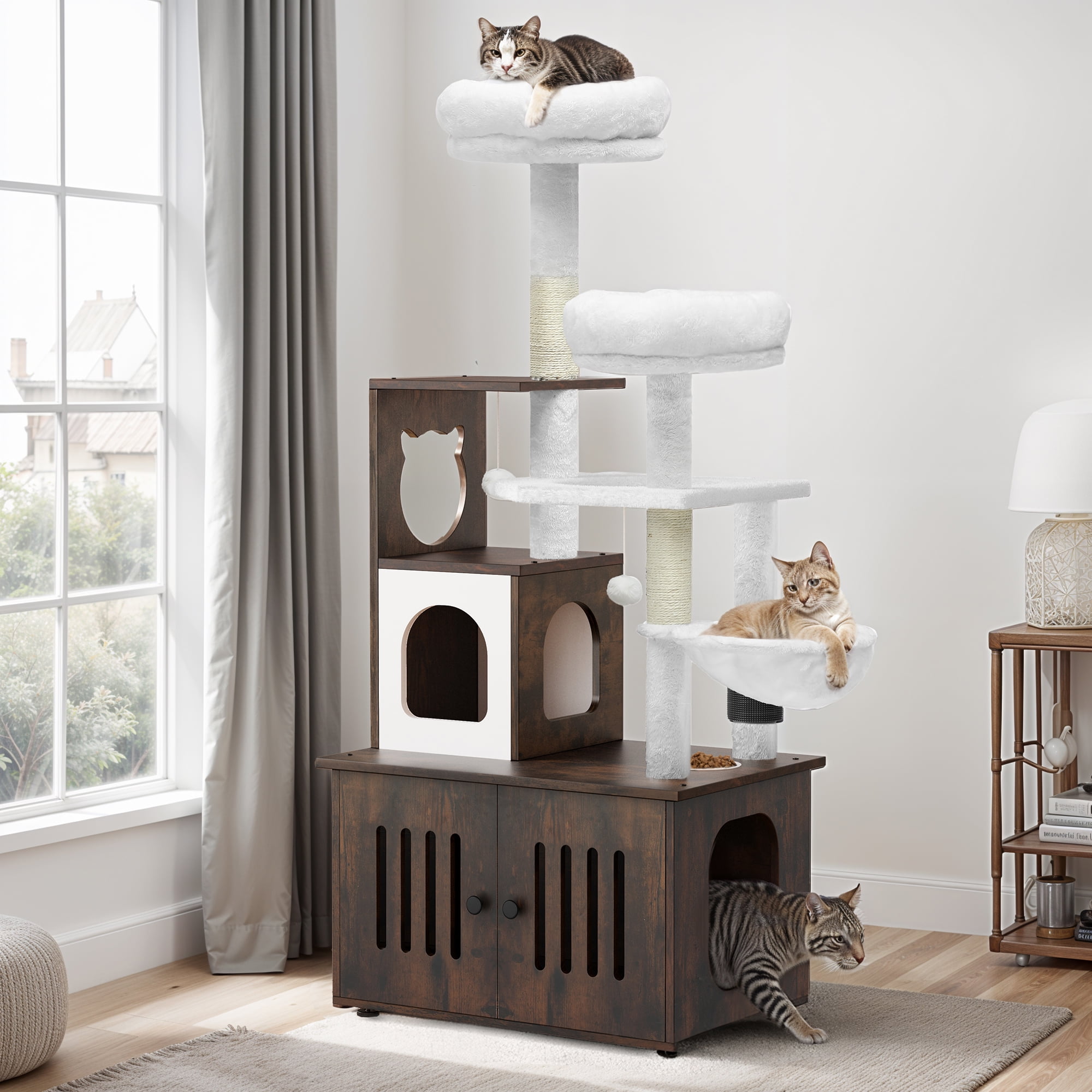 ModFusion Multi-Level Cat Tree Tower with Feeding Station, Scratching ...