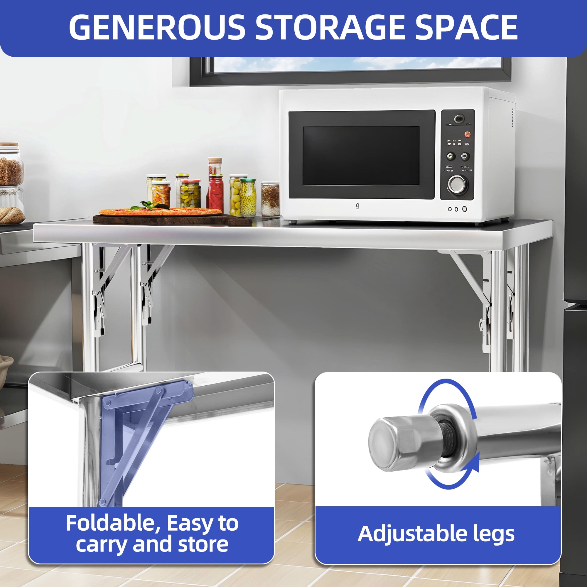 ModFusion NSF Stainless Steel Portable Folding Table with Adjustable ...