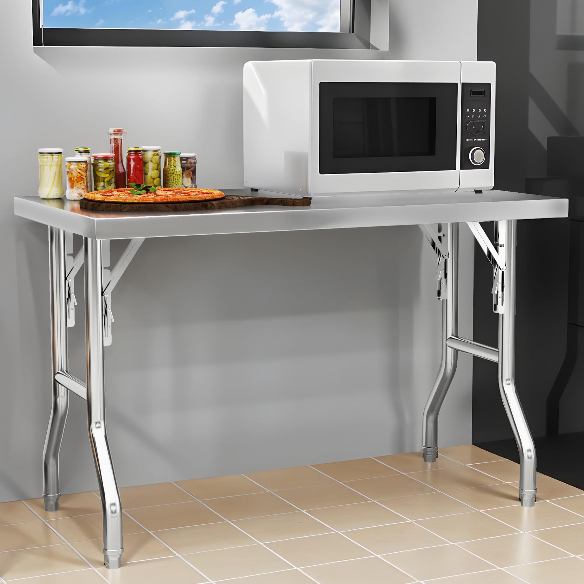 ModFusion NSF Stainless Steel Portable Work Table with Adjustable Legs ...