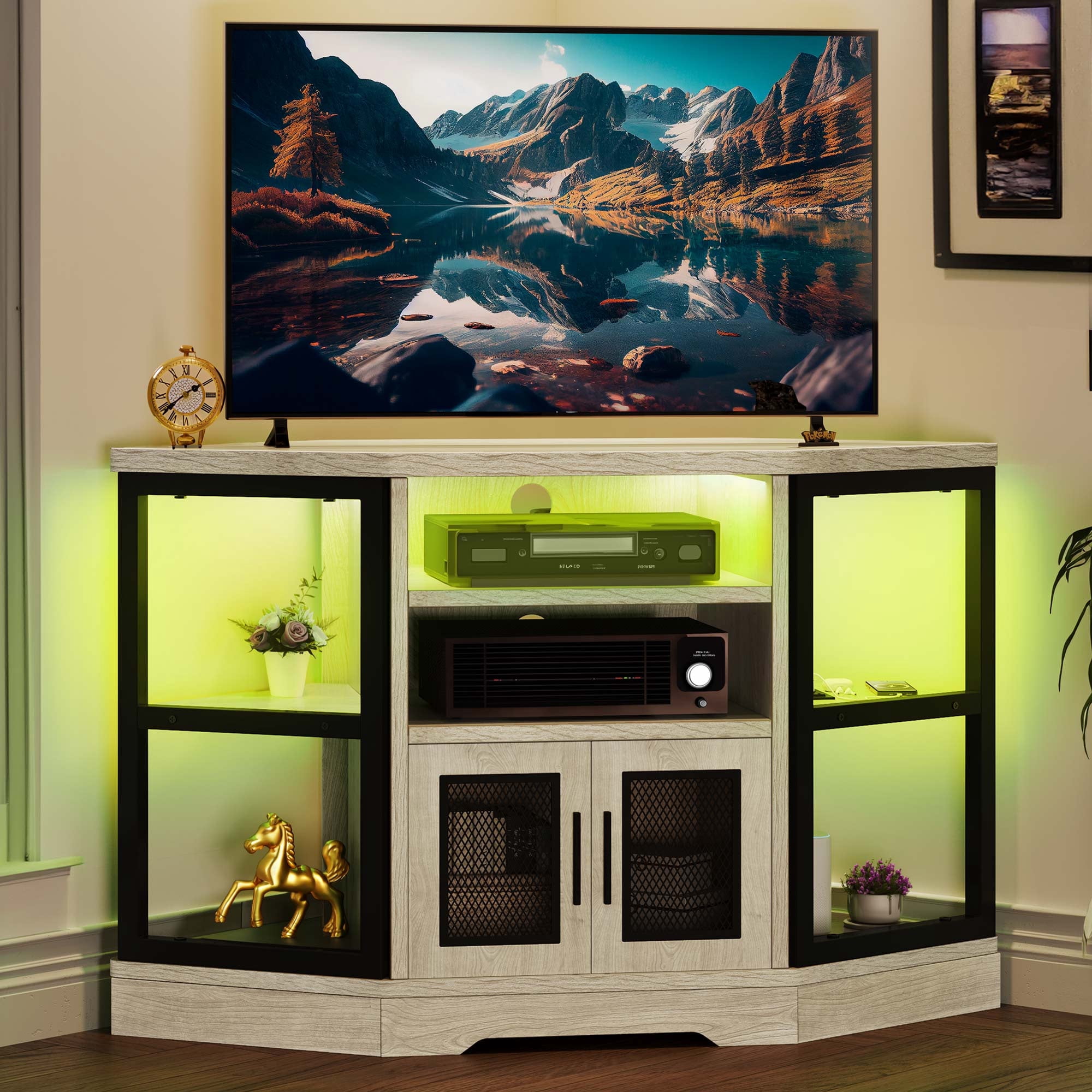 ModFusion Natural Bright Oak TV Stand, 47.3-Inch Wide, 55-Inch TV, Open ...
