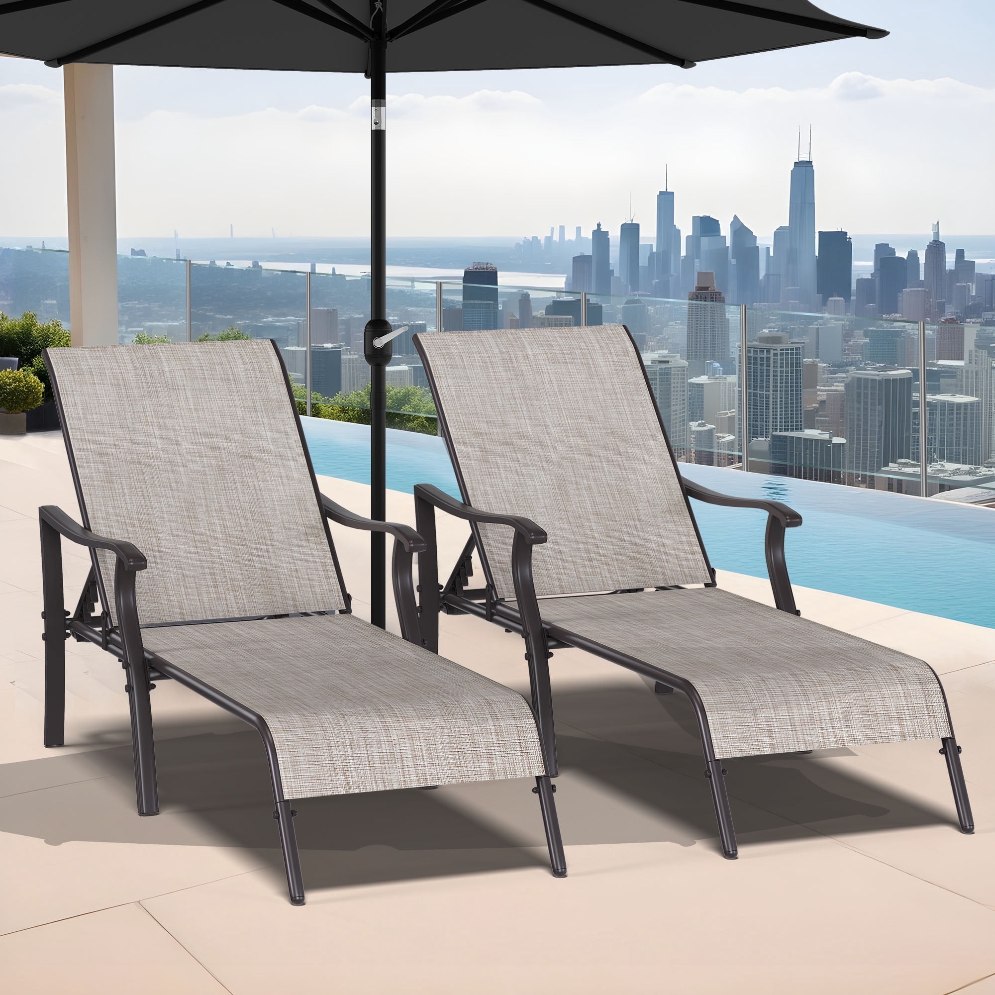 ModFusion Outdoor Beach Chair Set, Beige, Adjustable, Waterproof, 330 ...