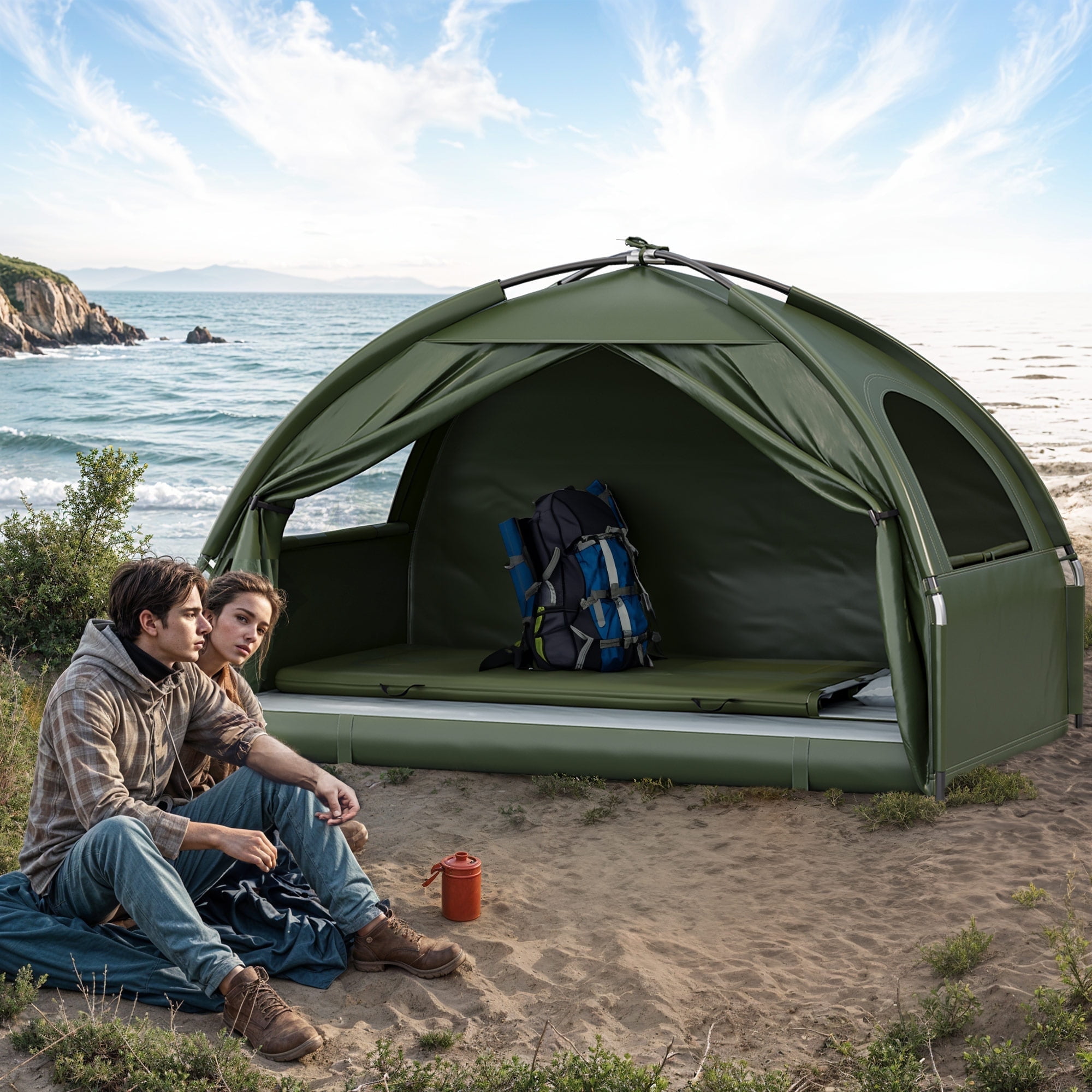 ModFusion Inflatable Outdoor Marching Bed with Tent, Double Bed Camping ...