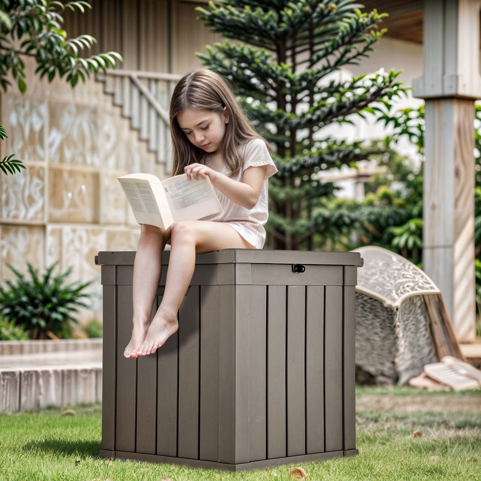 ModFusion 51 Gallon Deck Box Outdoor Storage Cabinet, Waterproof Resin ...