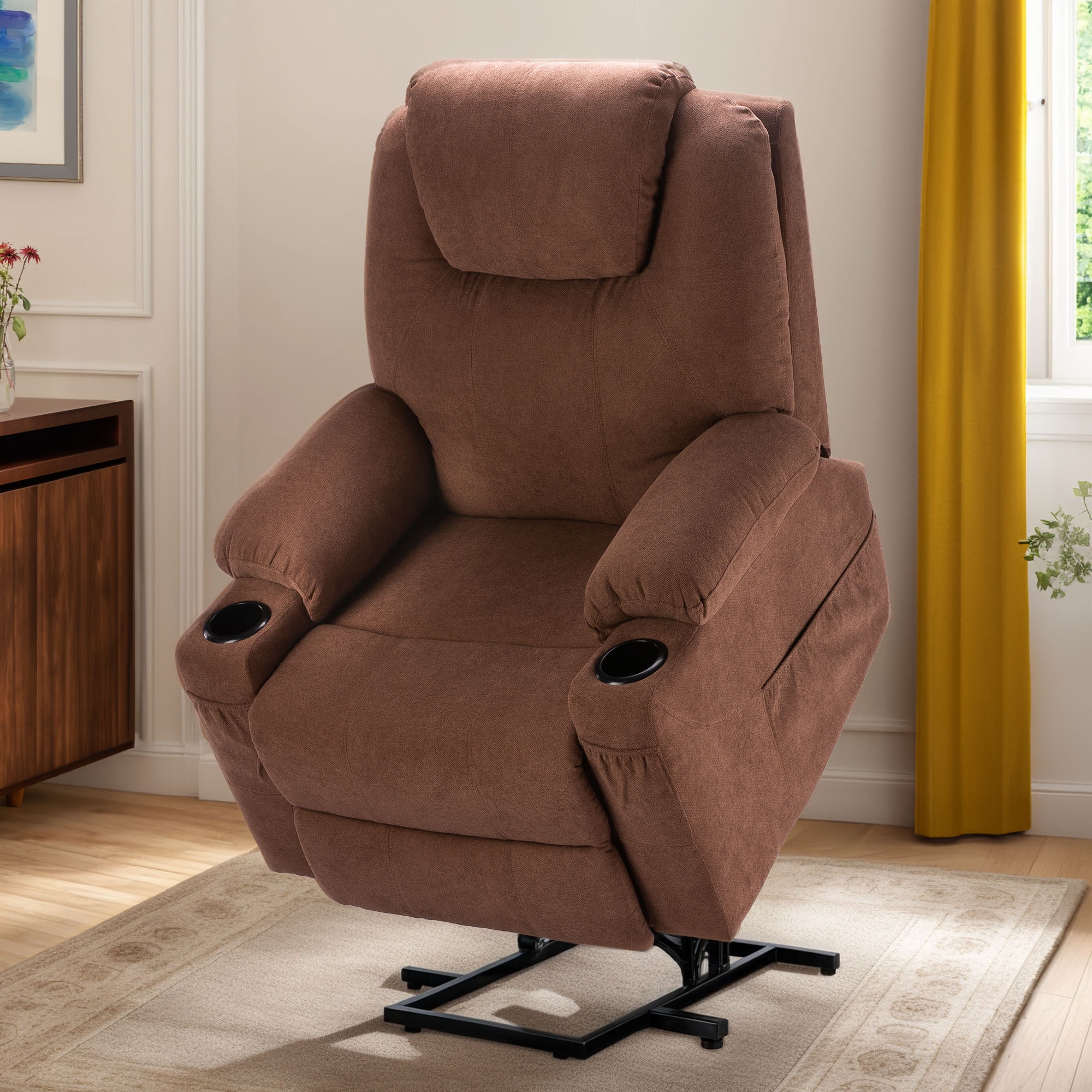 ModFusion Oversized Fabric Light Brown Chair, Extended Headrest ...