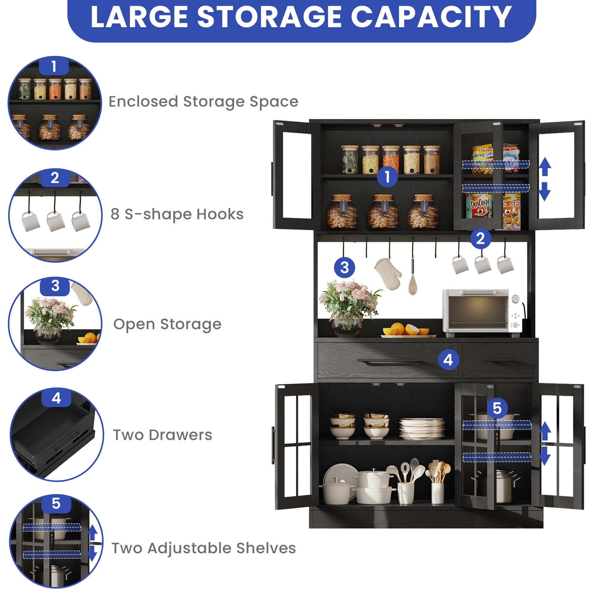 ModFusion 5ft Kitchen Pantry Cabinet with Power Outlet, Hooks, Tall ...