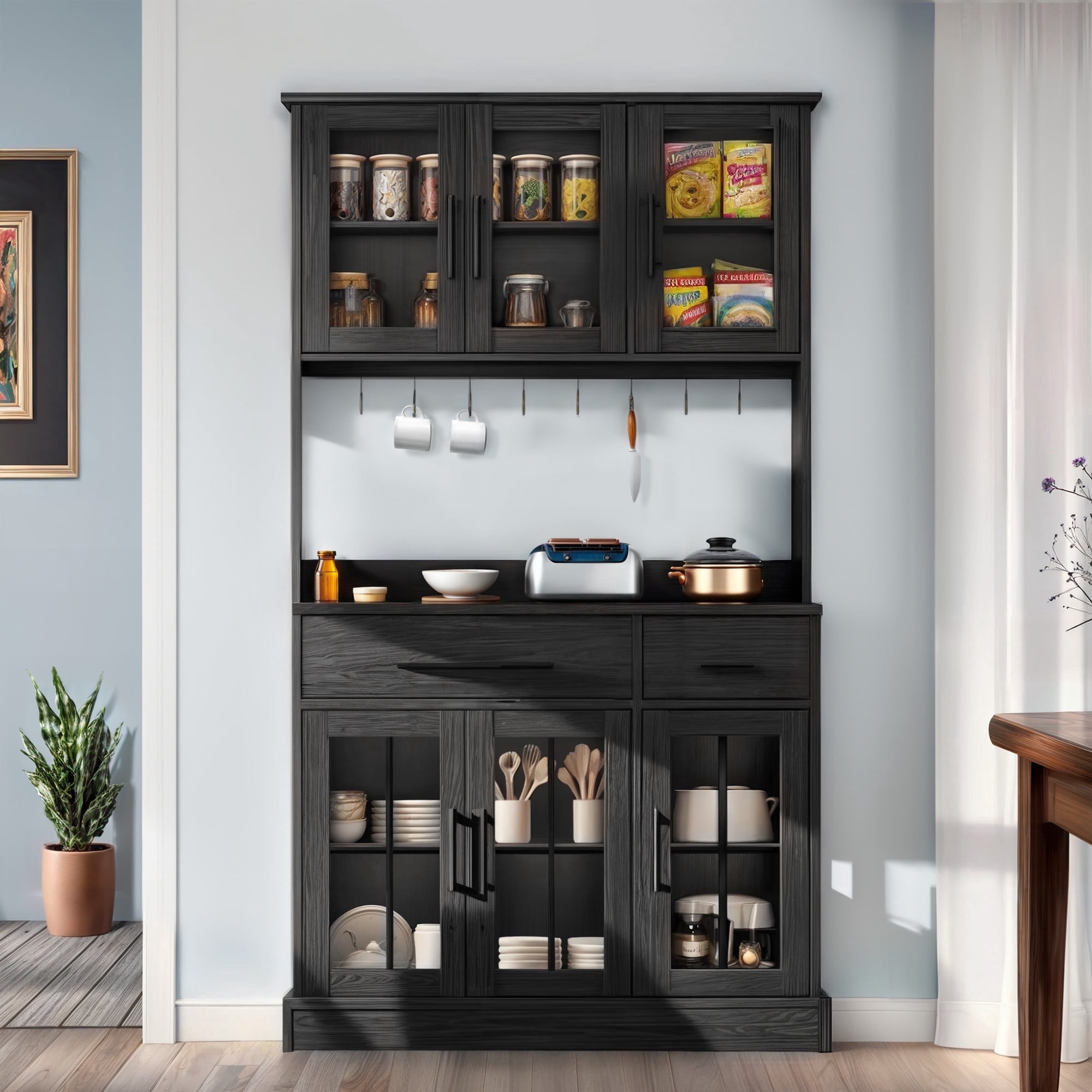 ModFusion 5ft Kitchen Pantry Cabinet with Power Outlet, Hooks, Tall ...