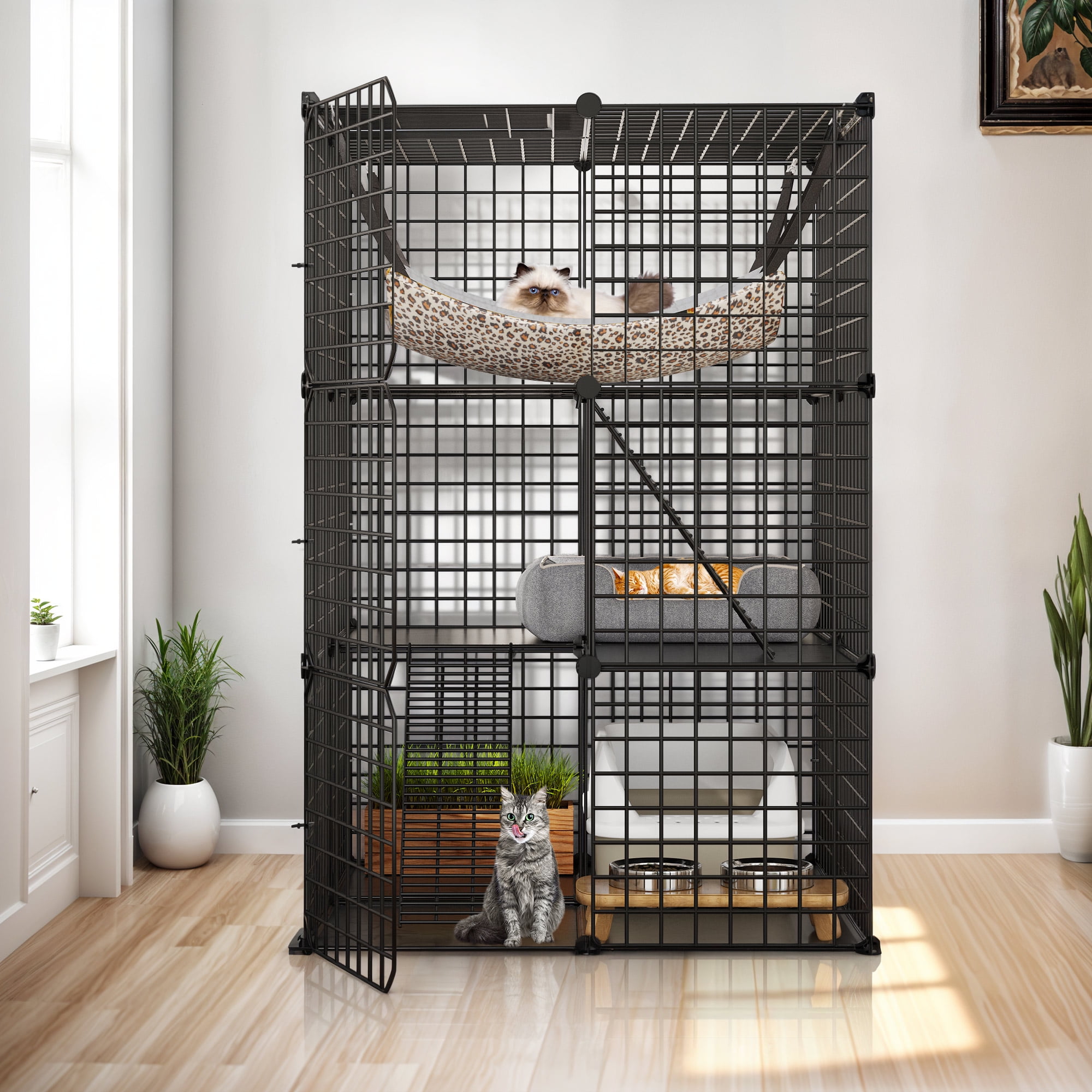 ModFusion 41" Multi-Level Cat Cage – Spacious Playpen with Hammock ...