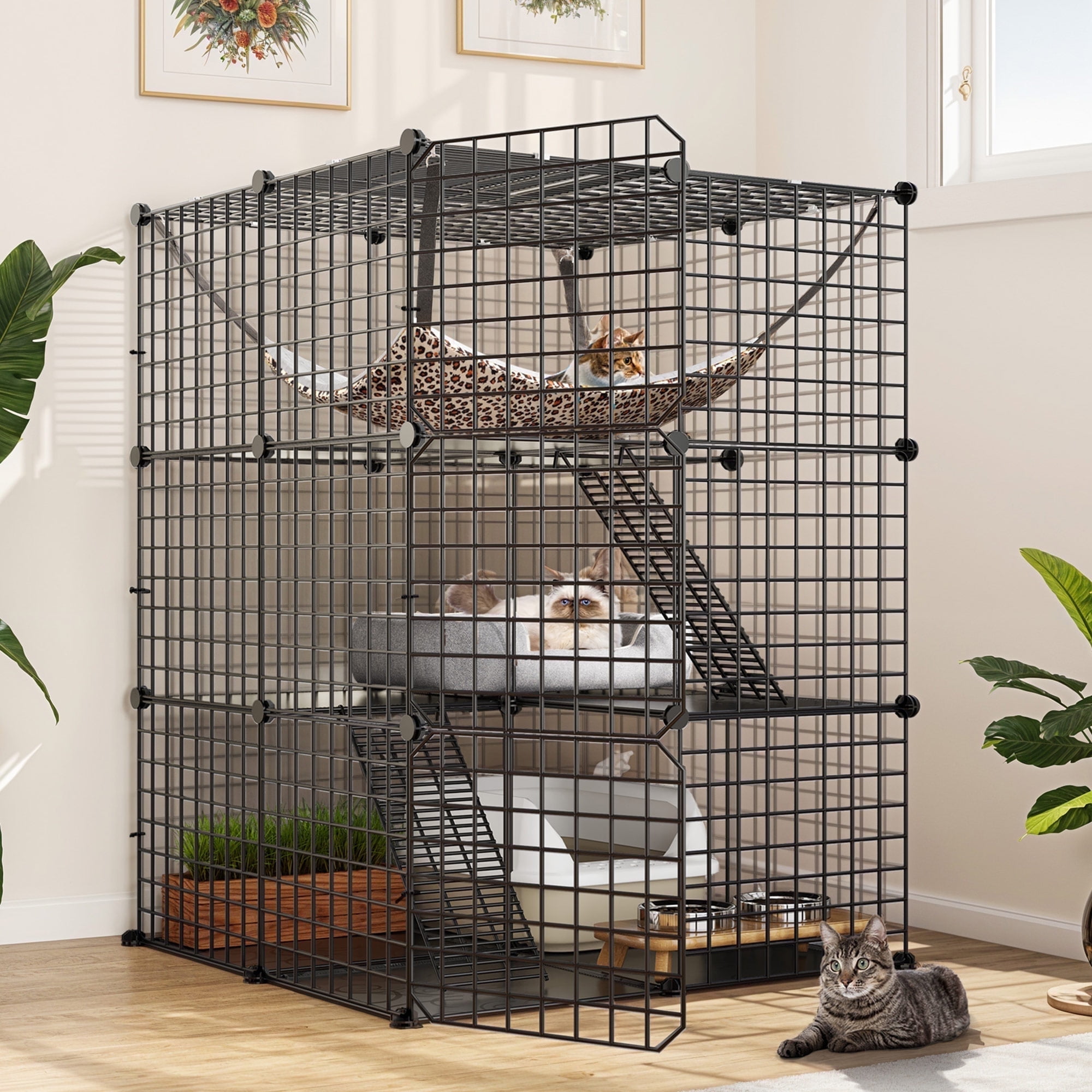 1" Multi-Level Cat Cage with Hammock & Ladders – Spacious, Durable ...