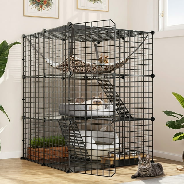 ModFusion Portable Cat Cage 41" with Extra Large Hammock, 3 Tier Indoor ...