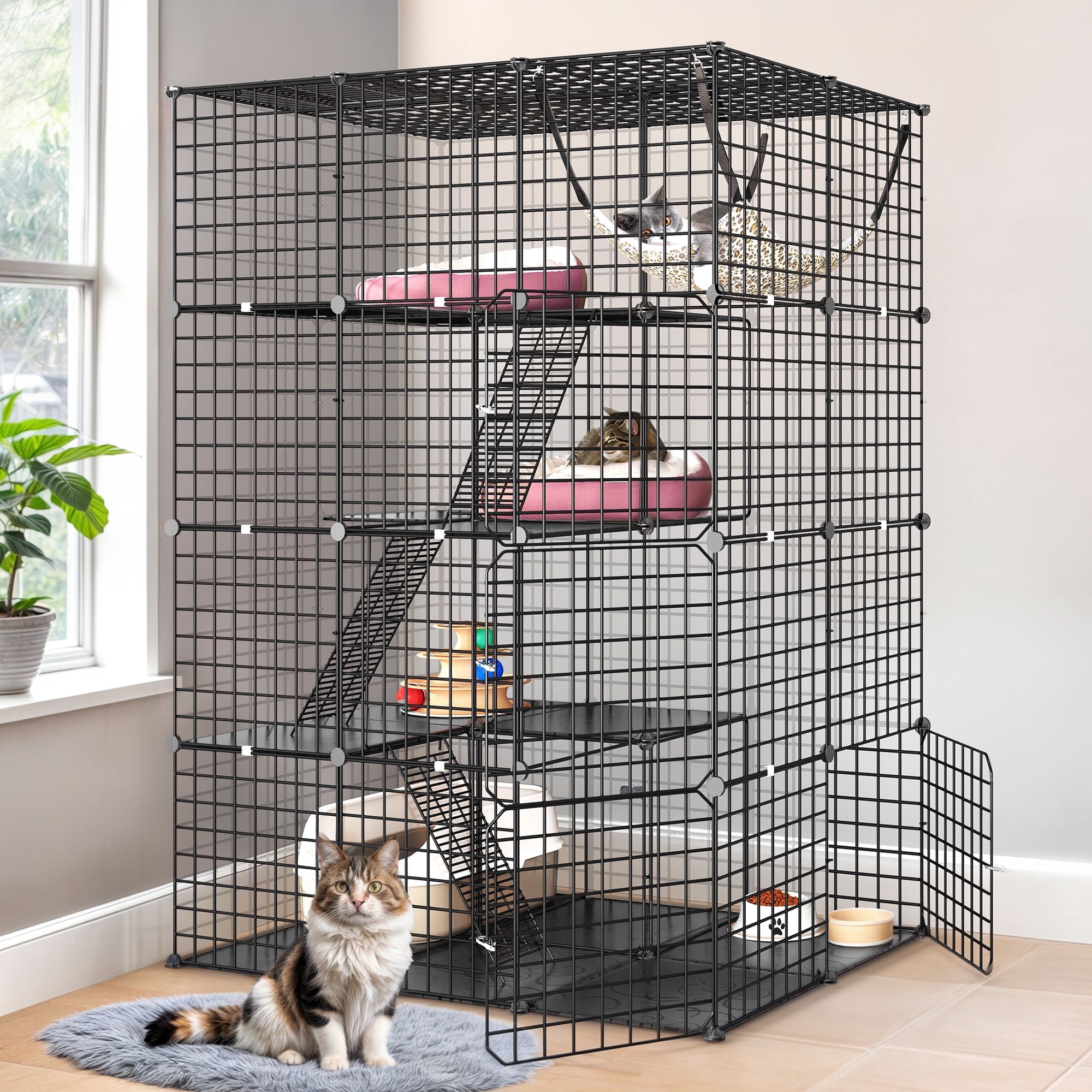 ModFusion Portable Cat Cage 55" with Hammock Grid, 4 Tier Indoor Catio ...