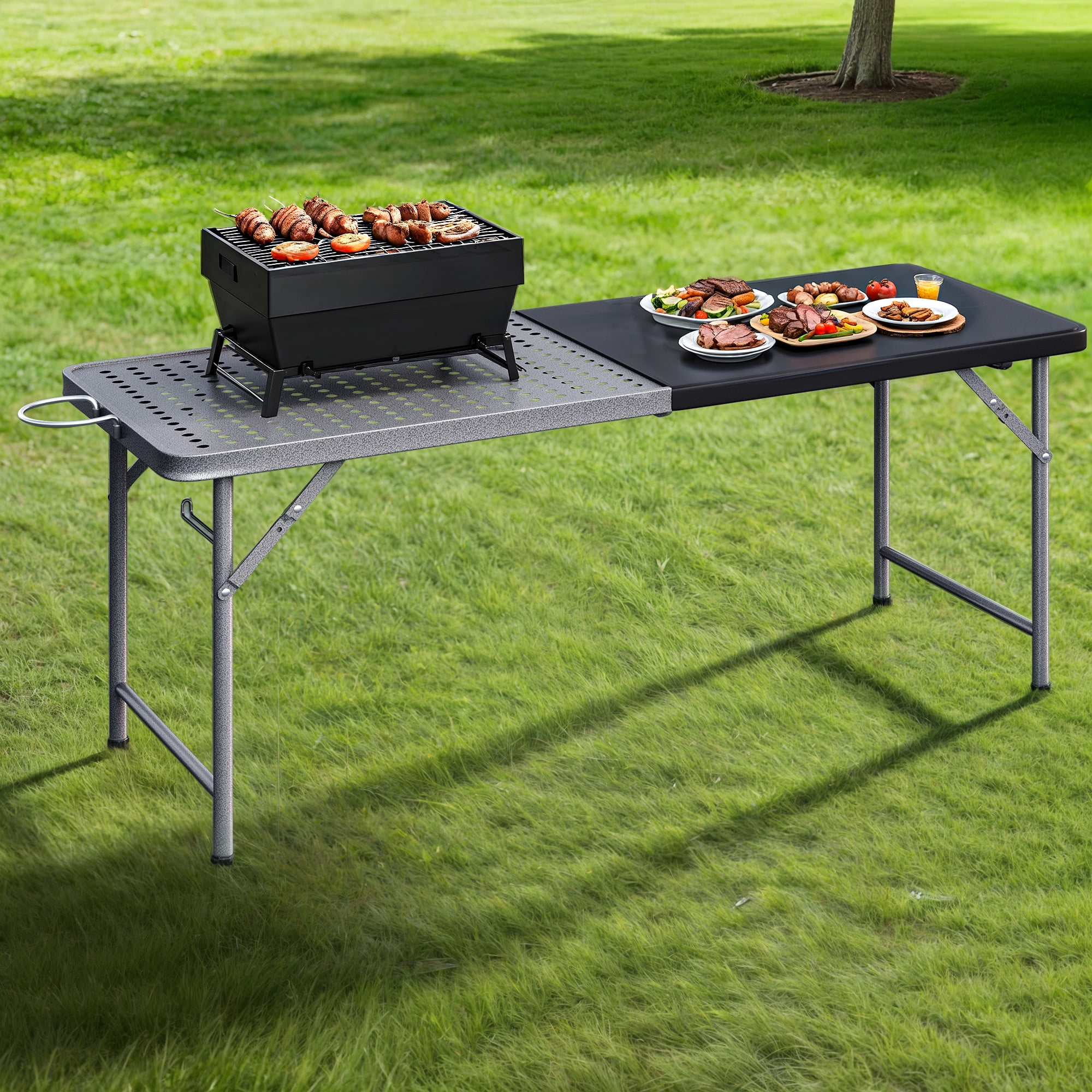 ModFusion Portable Grill Table, Foldable Camping Table with 2-in-1 ...