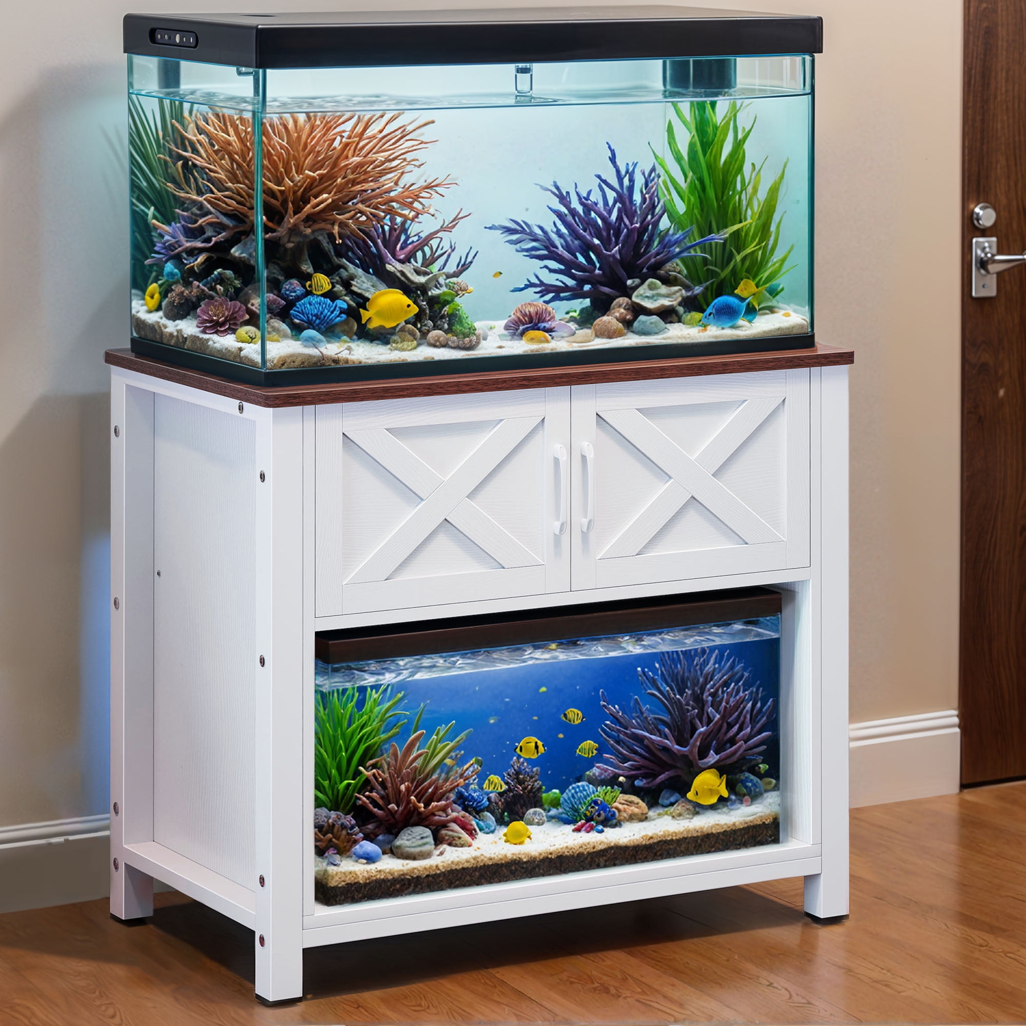 ModFusion White Aquarium Stand with Storage, MDF Cabinet, Power Outlets ...
