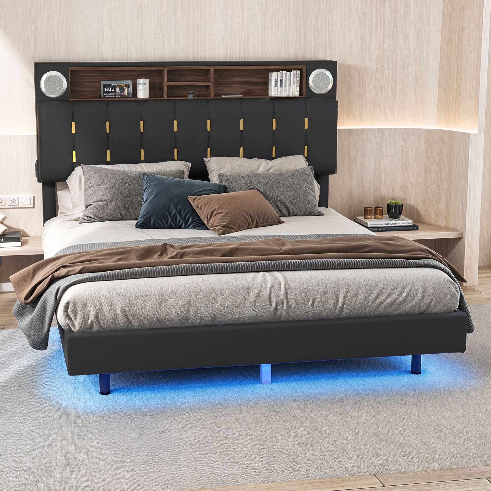 ModFusion – Queen Size Floating Bed Frame with Bluetooth Speaker ...