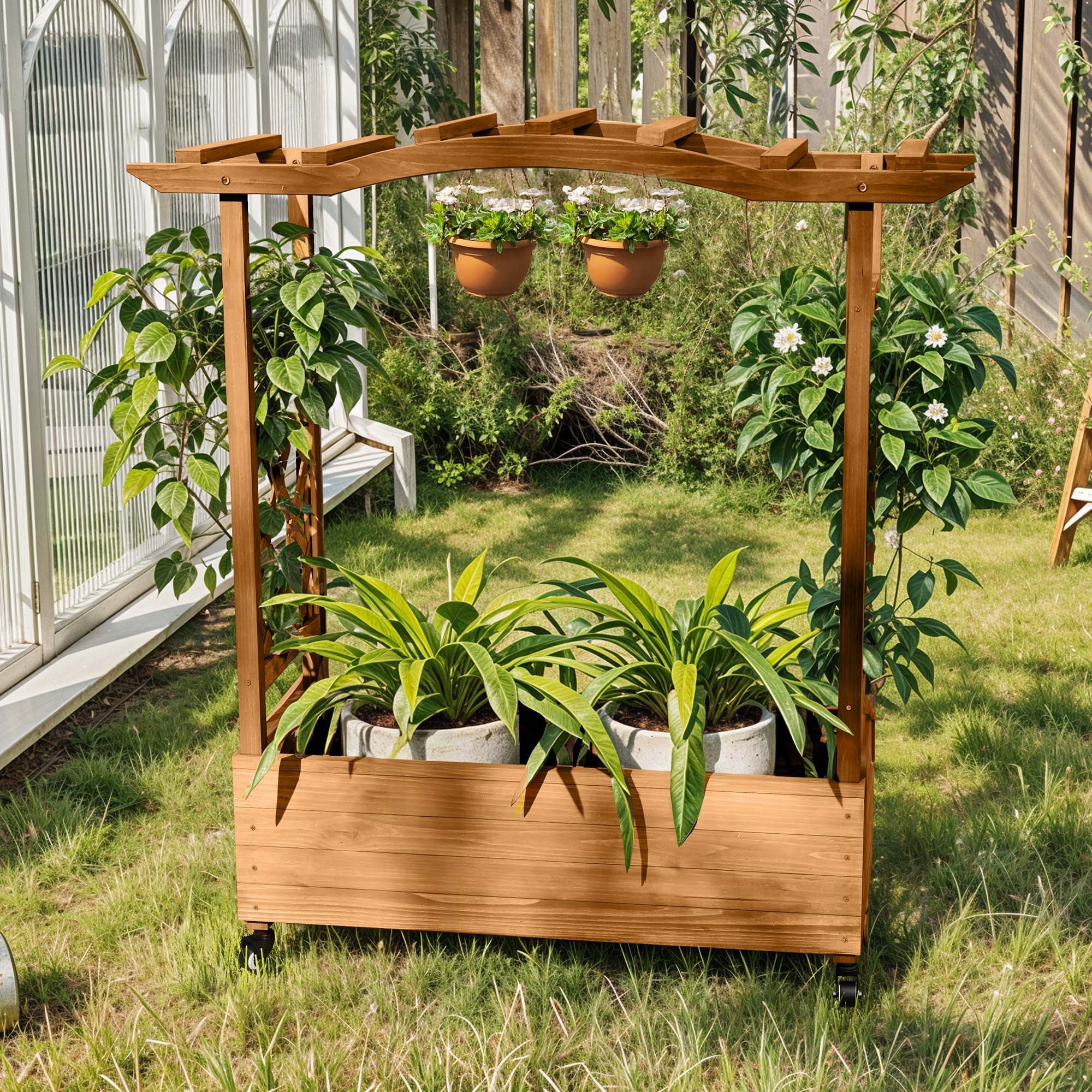 ModFusion 47" Solid Wood Raised Garden Planter Box with Trellis ...