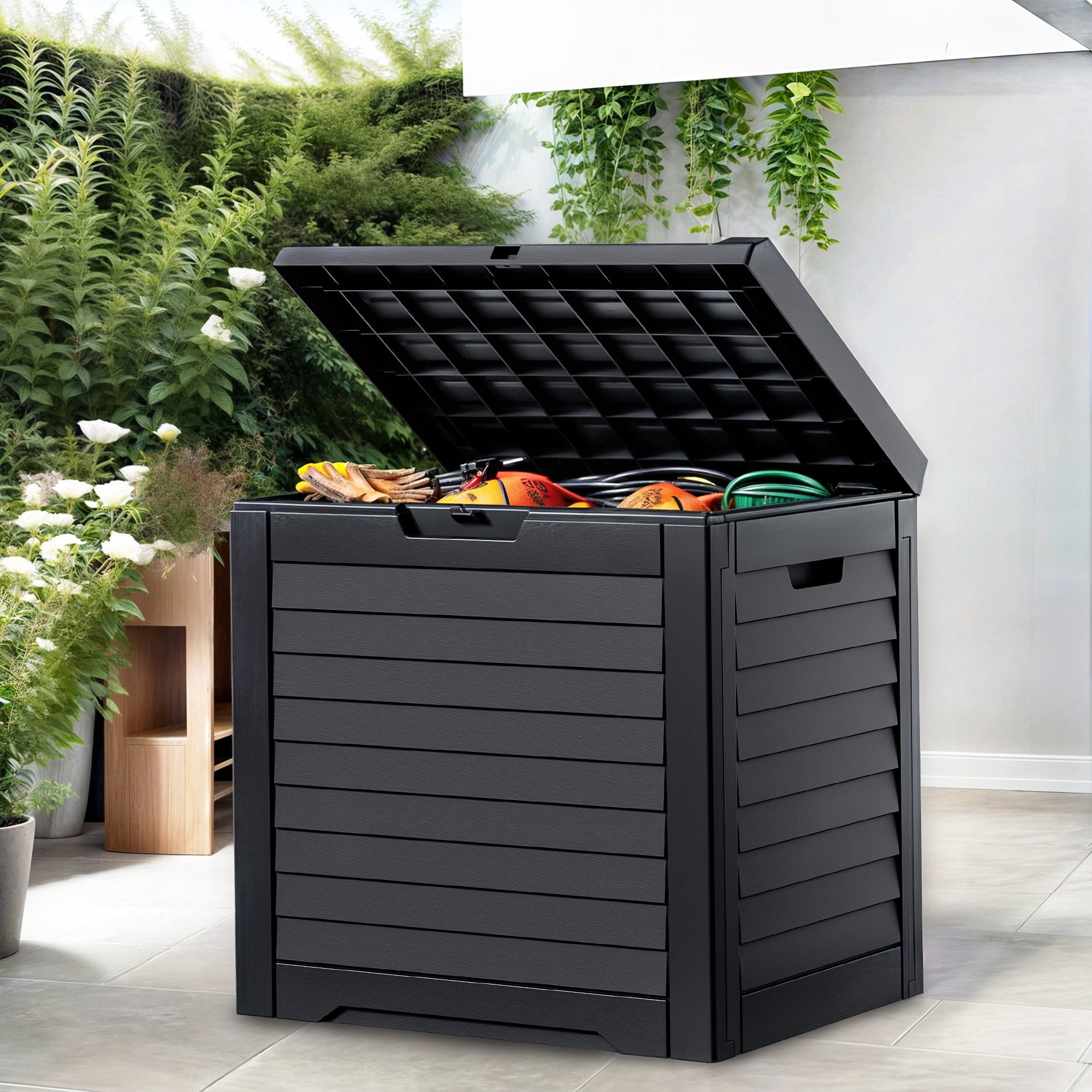 ModFusion Outdoor Resin Louver Deck Box, 31 Gallon Waterproof Storage ...