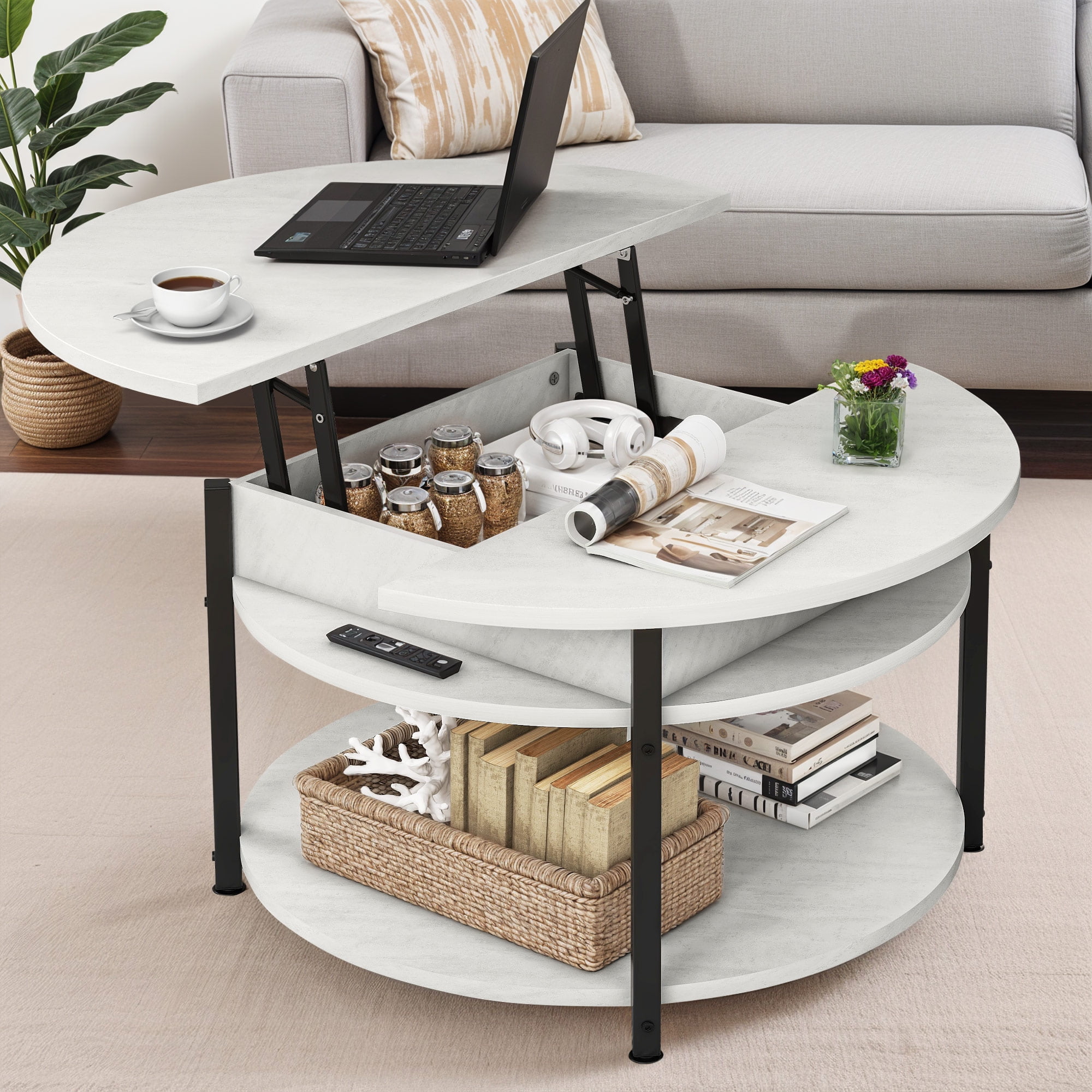 ModFusion Round Coffee Table with Storage, Lift Top Coffee Table with ...