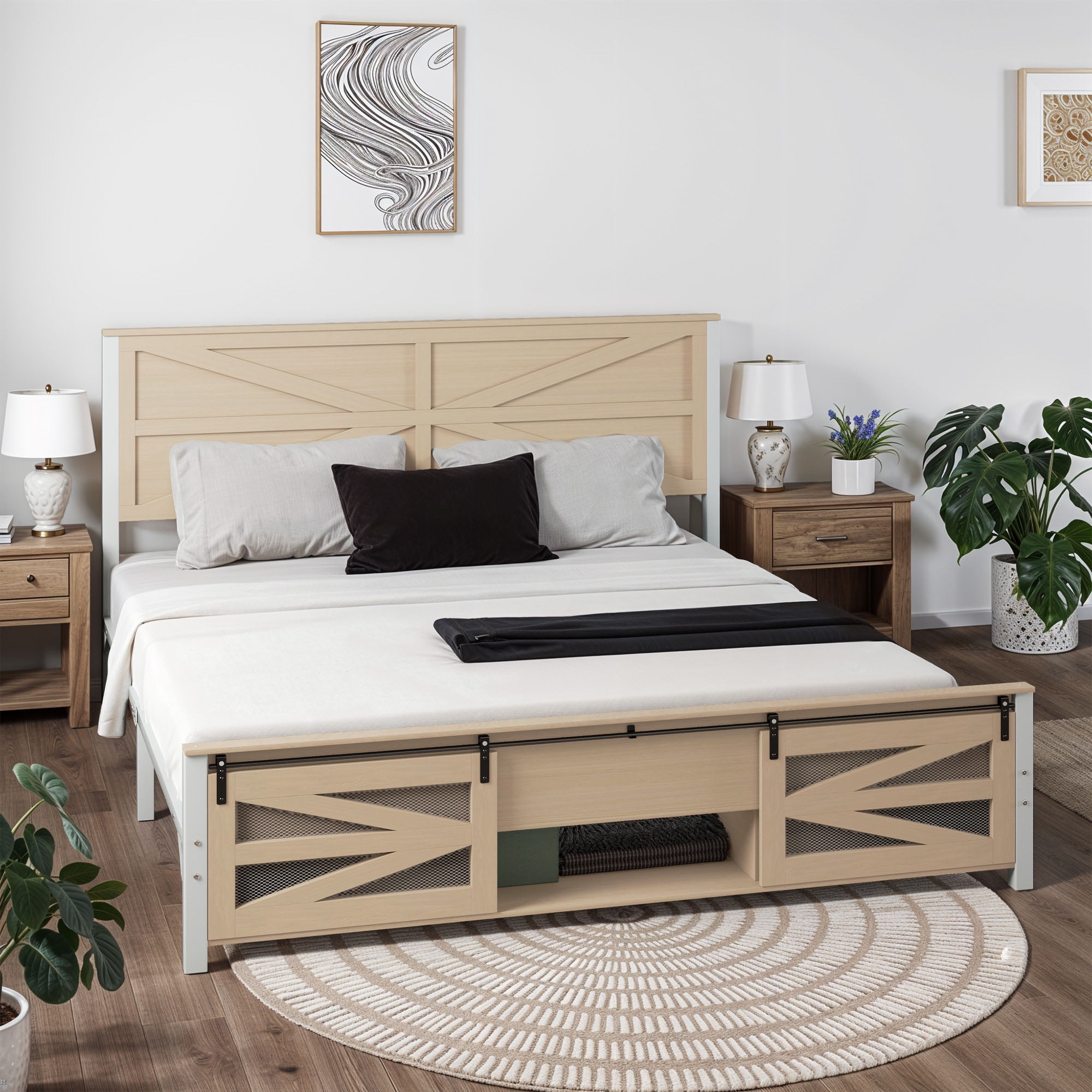 ModFusion Rustic King Size Bed Frame with Barn Door Bed End Storage ...