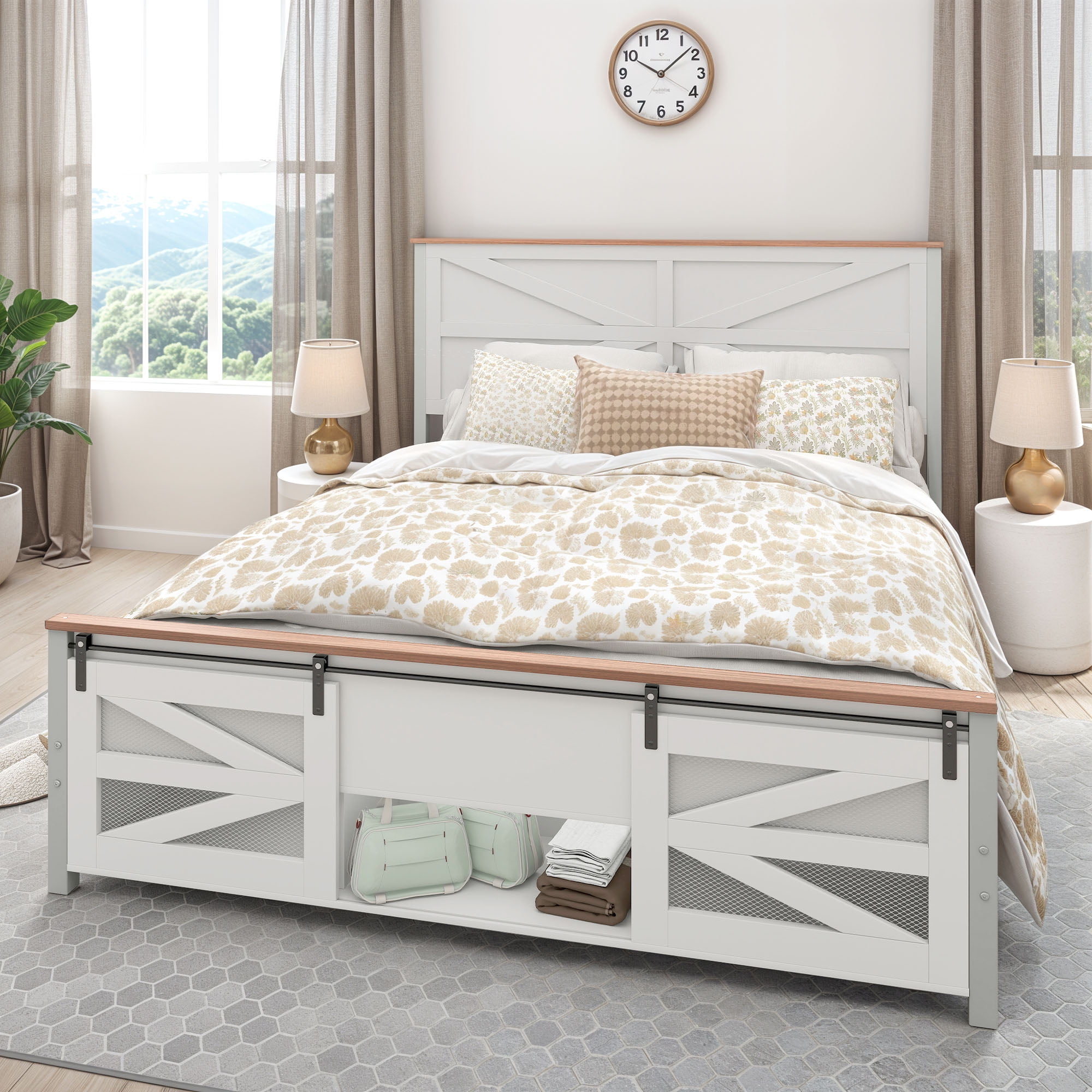 ModFusion Rustic Queen Size Bed Frame with Barn Door Bed End Storage ...