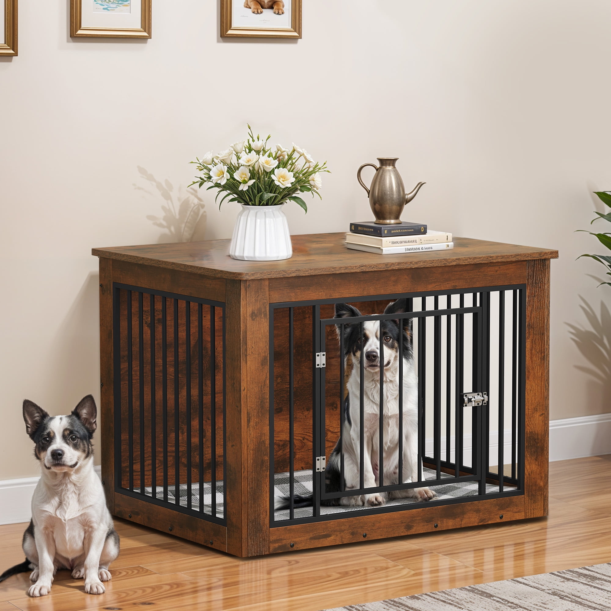 ModFusion Rustic Wood Dog Crate: Chic & Secure Home for Medium to Large ...