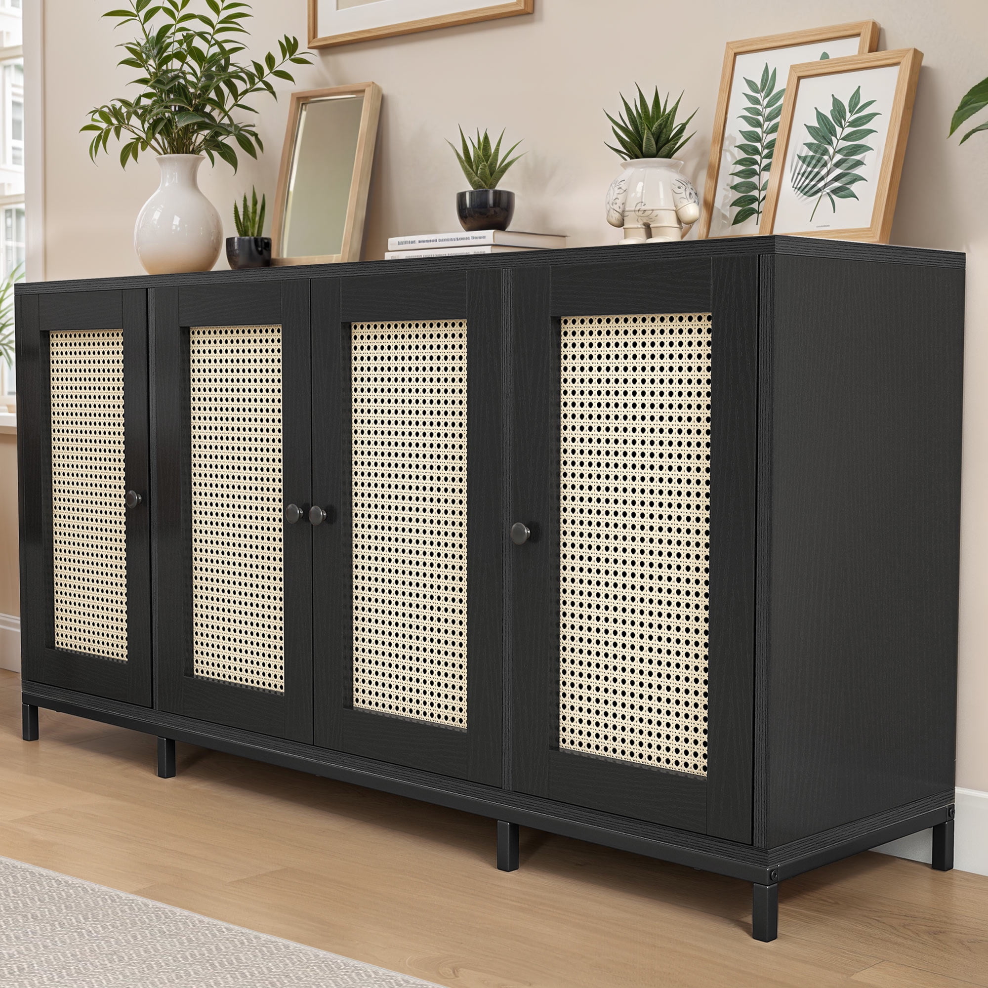 ModFusion Sideboard Cabinet with Anti Tip, Rattan Wicker Decorated 4 ...