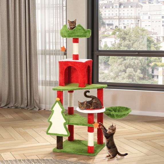 ModFusion 54” Christmas Cat Tree Tower – Festive Cat Condo with Hammock ...