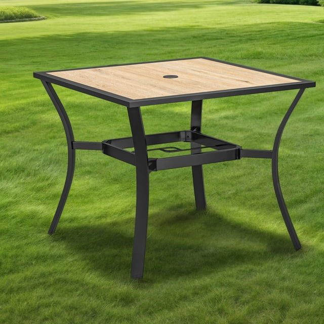 ModFusion Square Patio Dining Table with Wooden Tabletop and Umbrella ...
