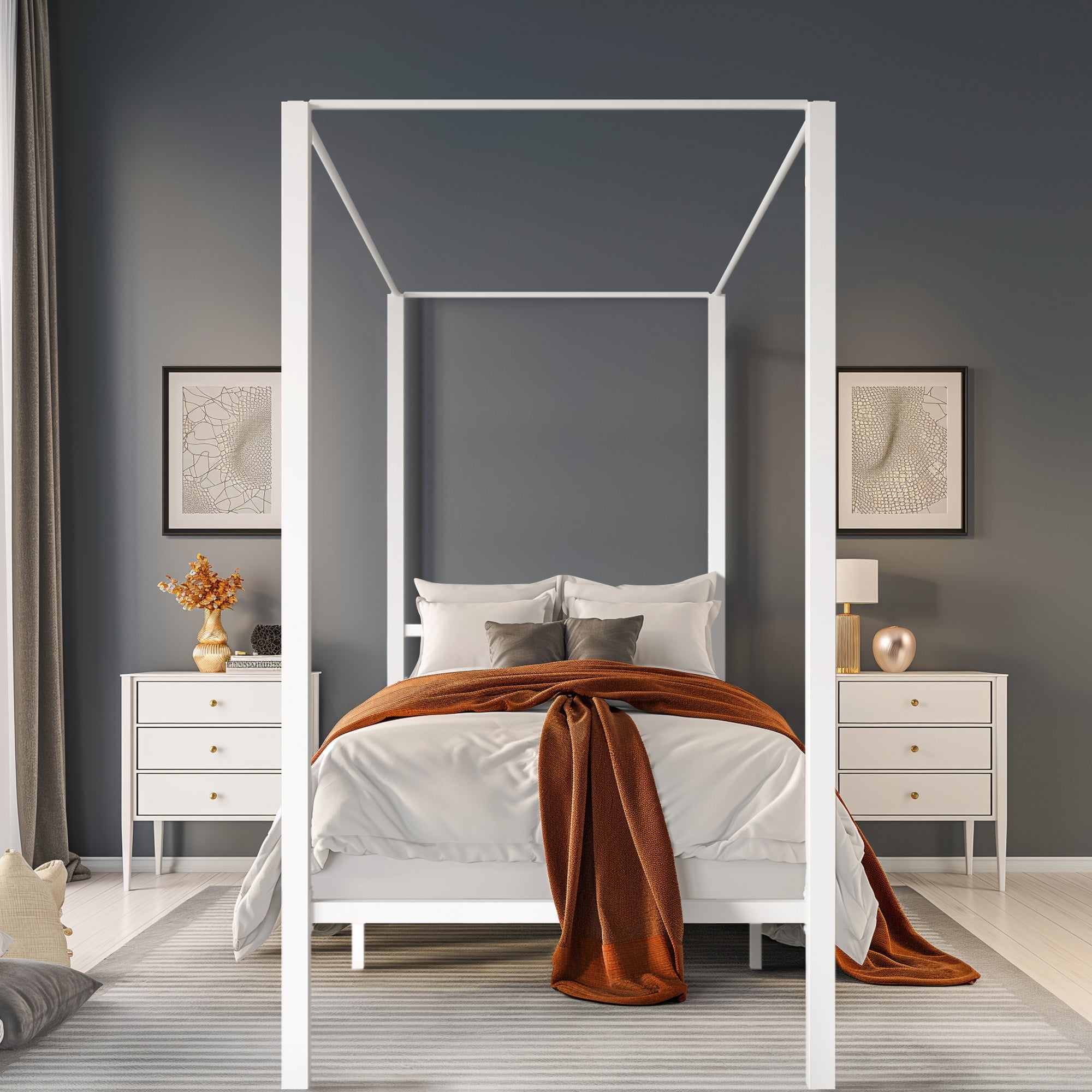 ModFusion Twin Size Metal Canopy Bed Frame 14 Inch Strong Slat Metal ...