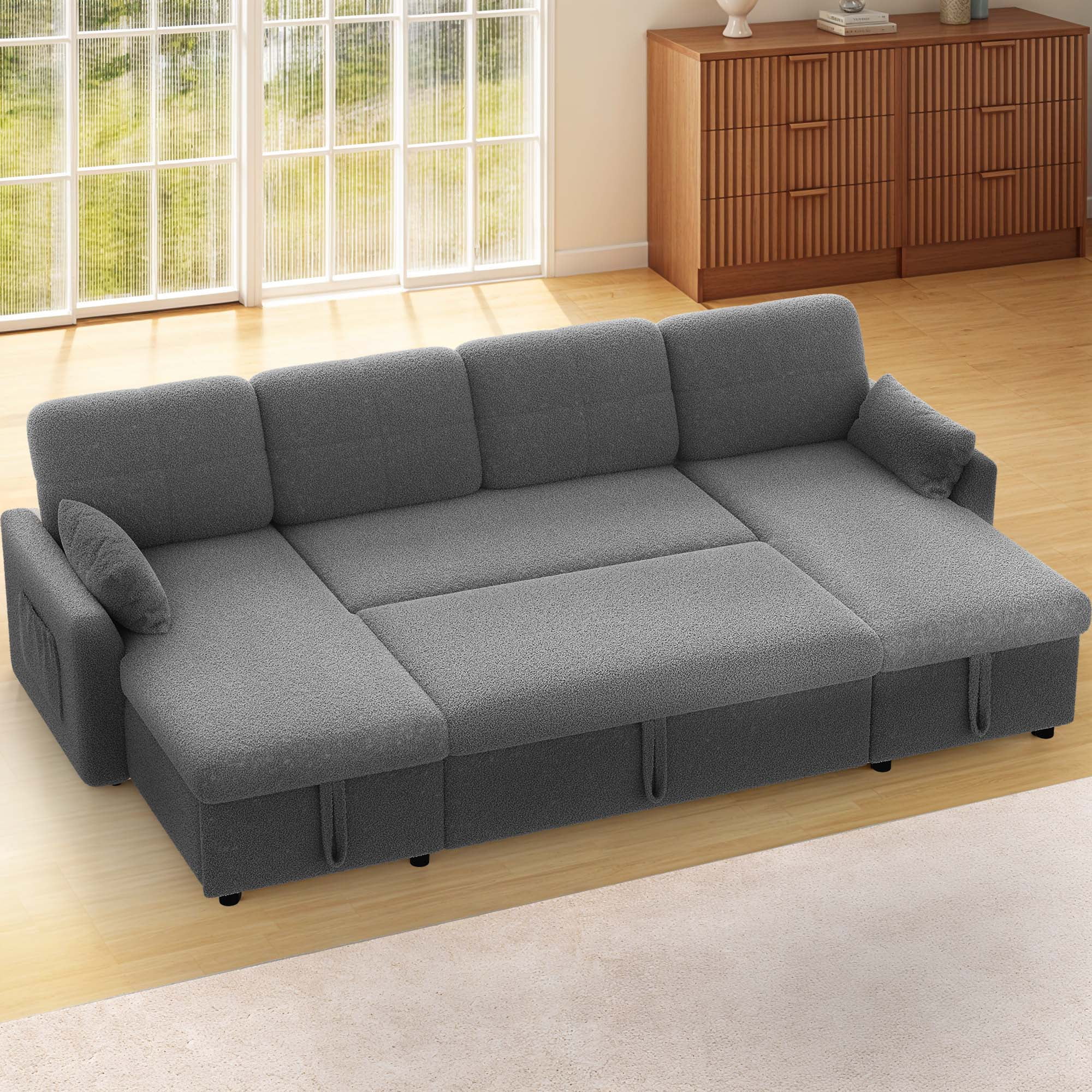 ModFusion U-Shaped Expandable Sofa – Grey, Teddy Plush & Foam, Iron ...