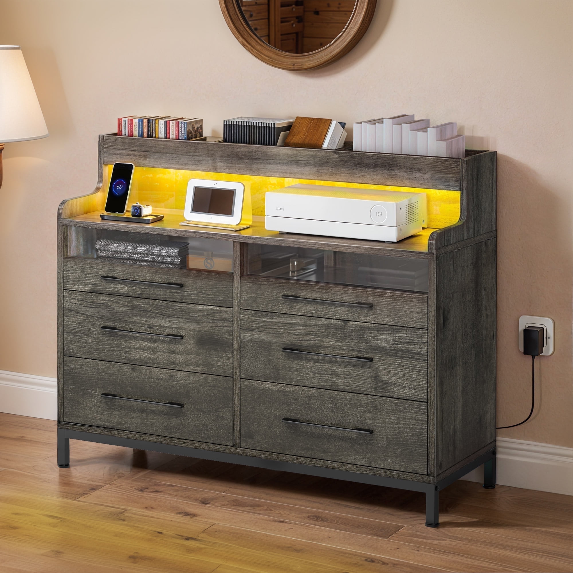 ModFusion 6 Drawer Dresser Cabinet with LED Light, Compartment ...