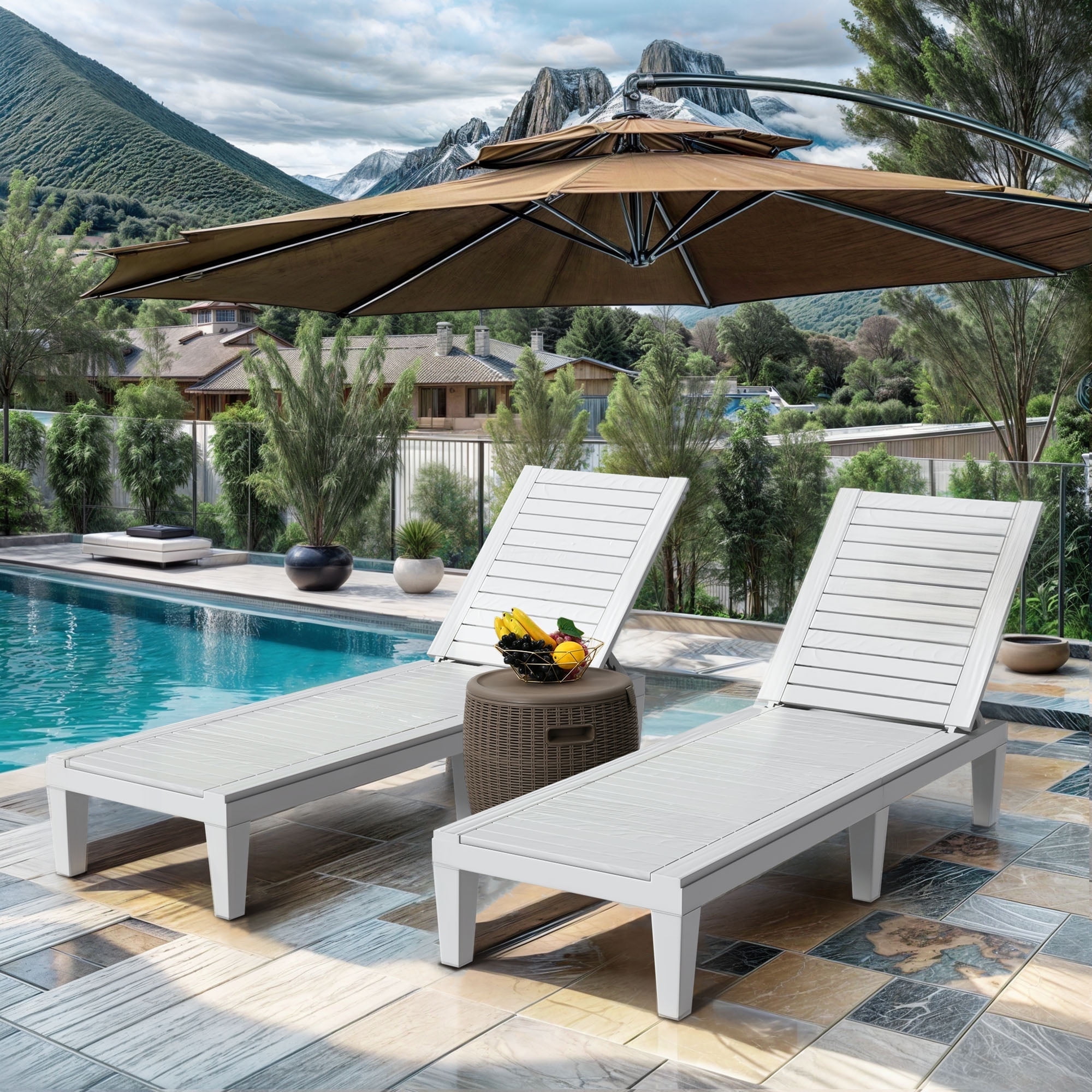 ModFusion 2pcs White Resin Outdoor Pool Chairs Set, Adaptable Backrest ...