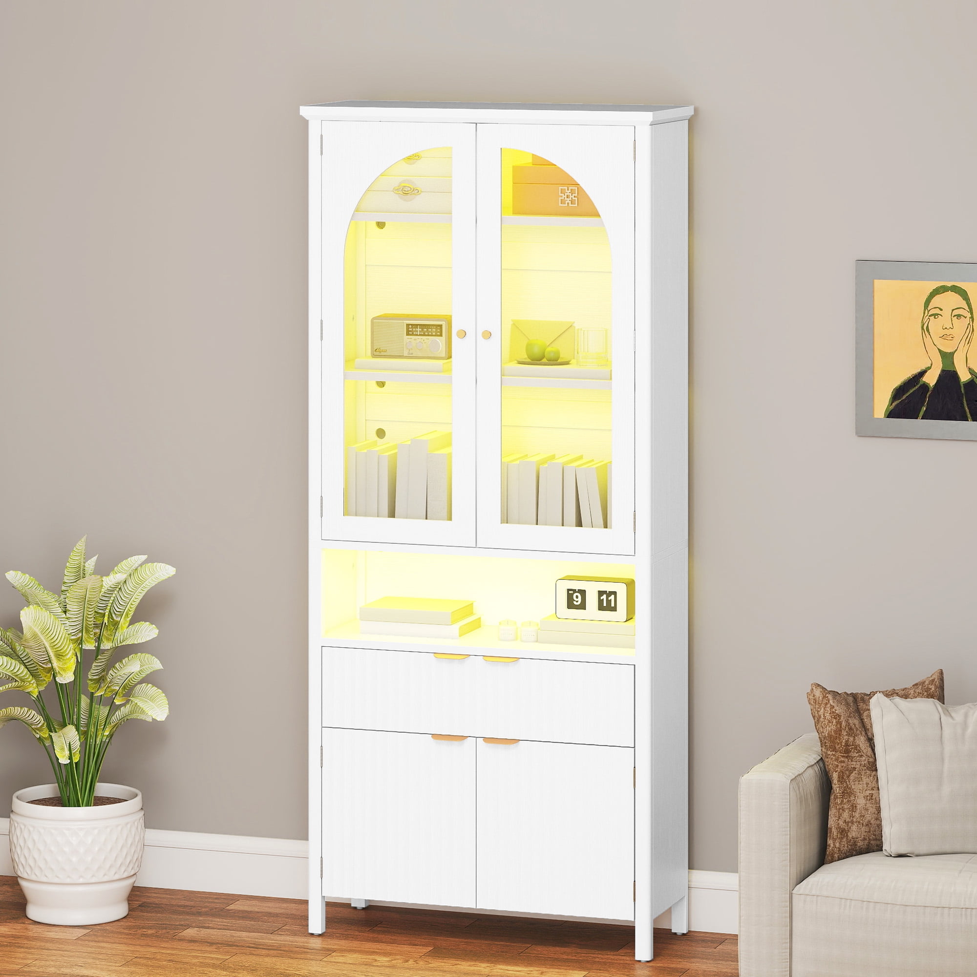 ModFusion White Wood Grain Wavy Arch Bookcase with Adjustable Shelves ...