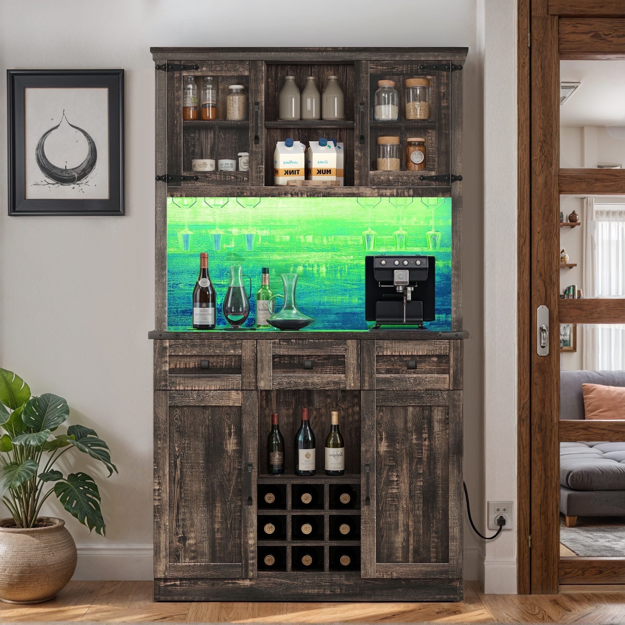 ModFusion Wine Cabinet with Power Outlet & LED Light, Bar Buffet ...