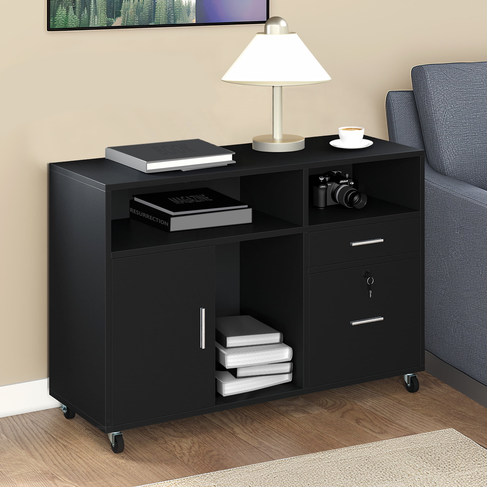 ModFusion Wood File Organizer Shelf Cabinet Lamp Printer Stand with ...