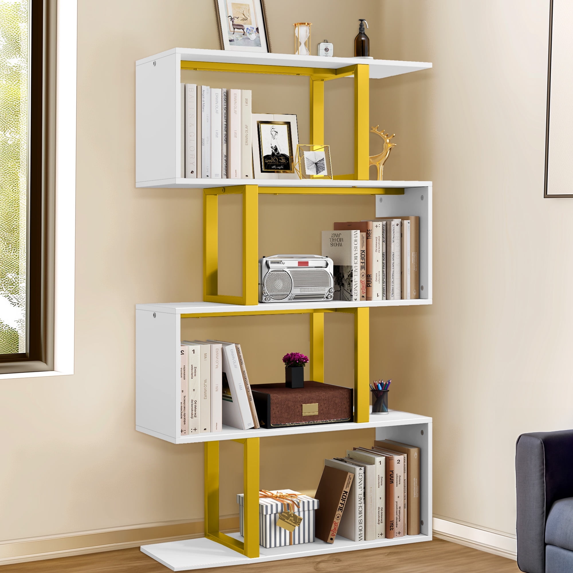 ModFusion Z-Shelf 5-Tier S Shape Geometric Bookcase, Gold - Walmart.com