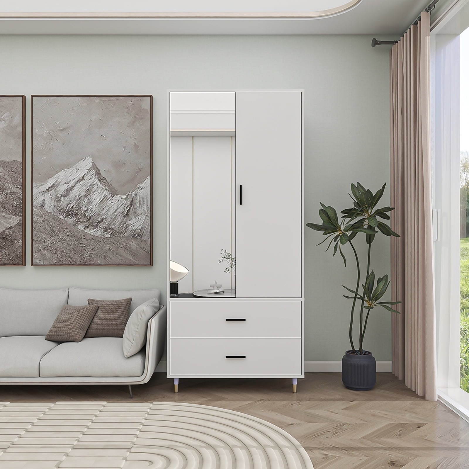 ModMakers 2-Door Wardrobe Armoire Closet with Feet, Freestanding Wood ...